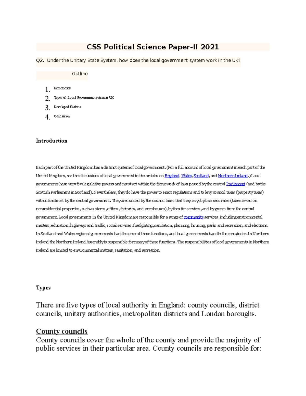 Ps paper 2021 - Good - CSS Political Science Paper-II 2021 Q2. Under ...