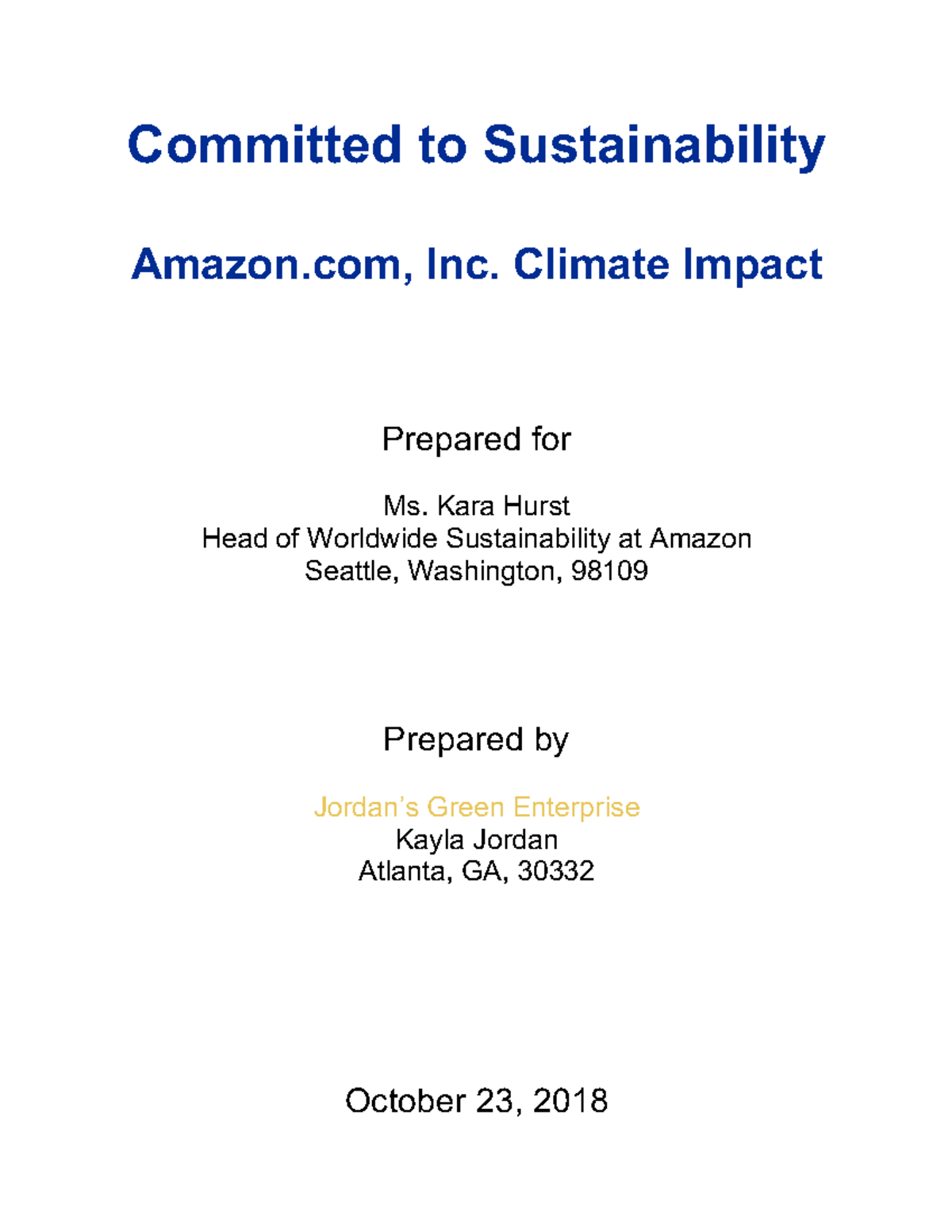 SWOT Report - Committed to Sustainability Amazon, Inc. Climate Impact ...