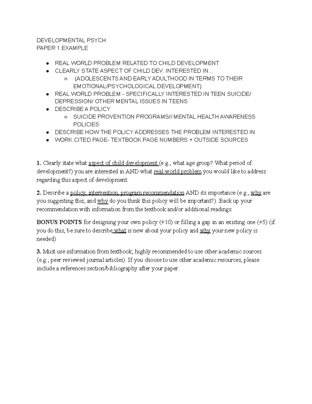 Developmental Psych- Paper 1 Example - DEVELOPMENTAL PSYCH PAPER 1 ...