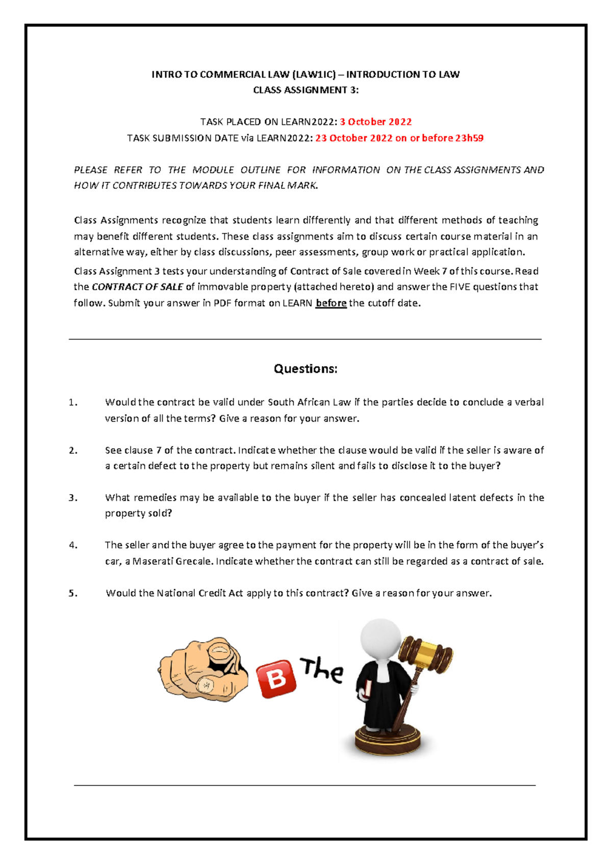 Class Assignment 3 - Contract of Sale - INTRO TO COMMERCIAL LAW (LAW1IC ...