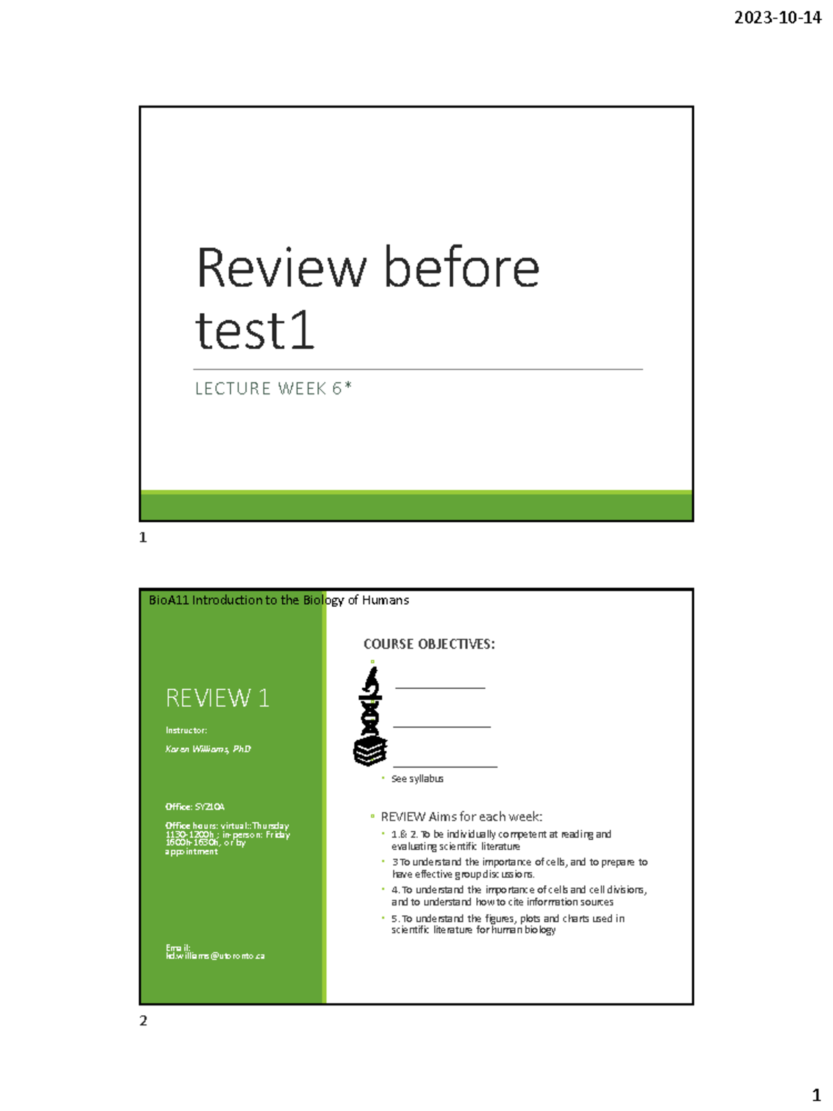 Lect6 notes Review before Test1 - Review before test LECTURE WEEK 6 ...
