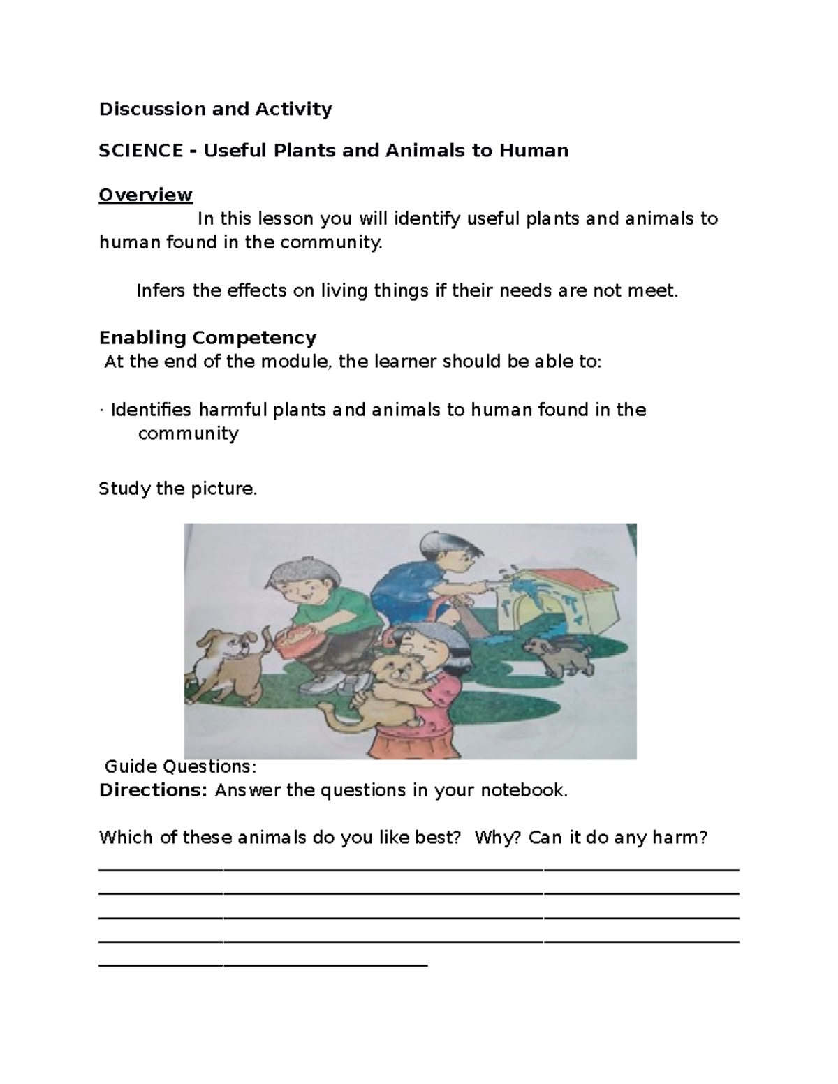 Science- Useful Plants and Animals in Human - Discussion and Activity ...