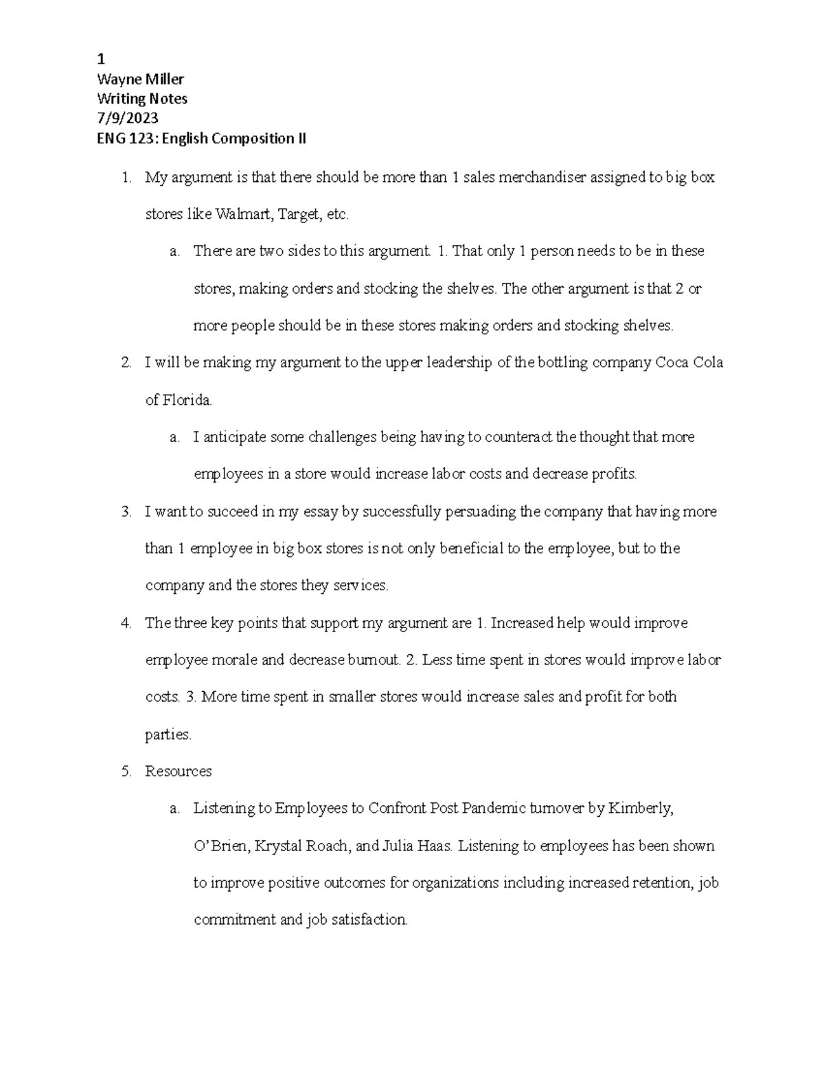 English II Module 2 Assignment - 1 Wayne Miller Writing Notes 7/9/ ENG ...