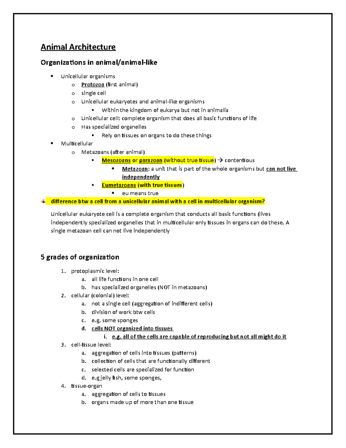 Test 1 - bio2030- animal architecture, eukaryotes, porifera, cnidaria ...