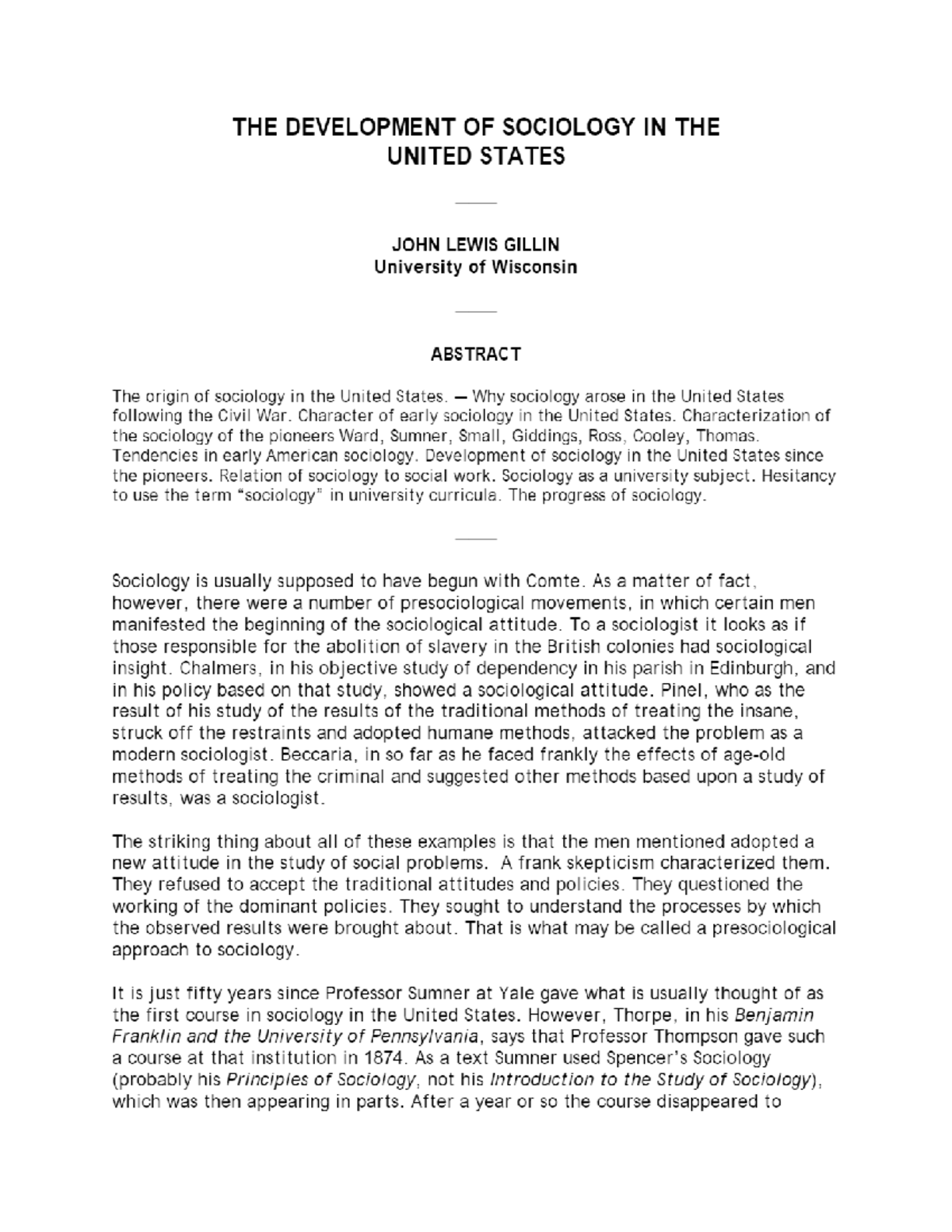 The development of sociology in the1 - SOC 101 - Studocu