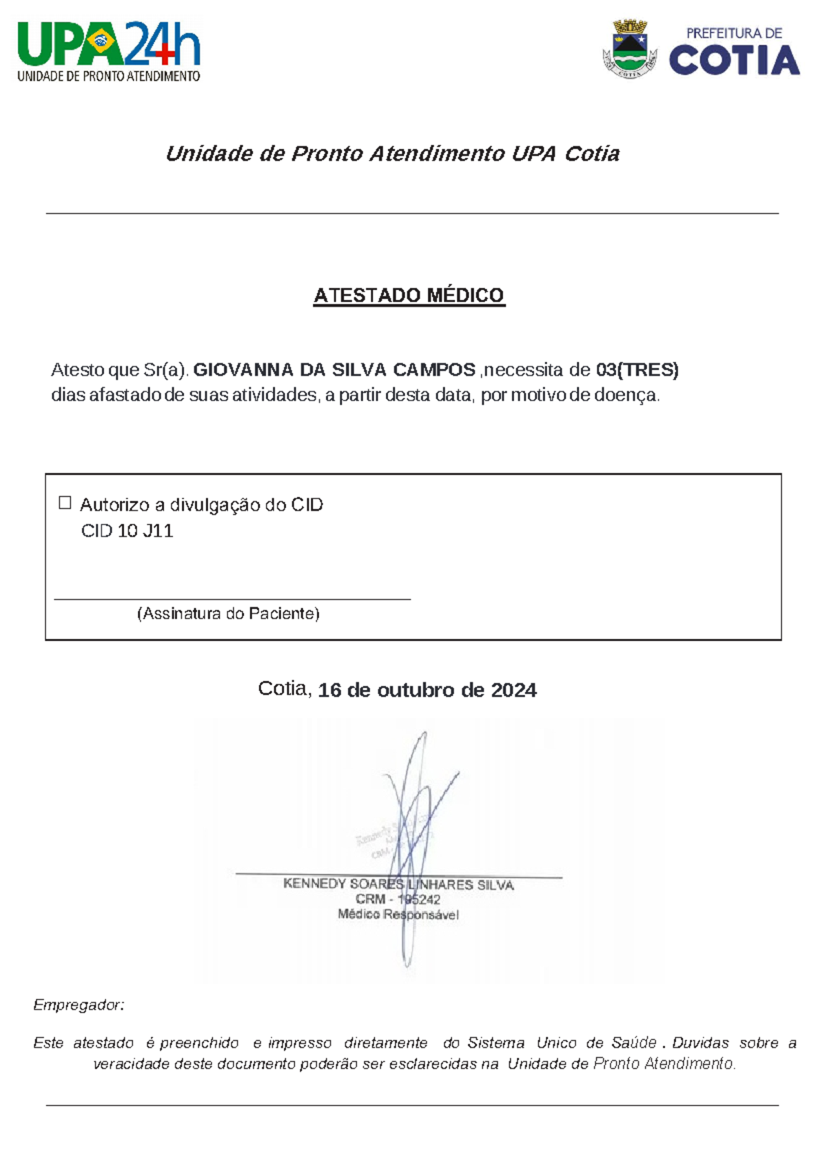 Atestado autismo - fjissi - ATESTADO MÉDICO Autorizo a divulgação do ...