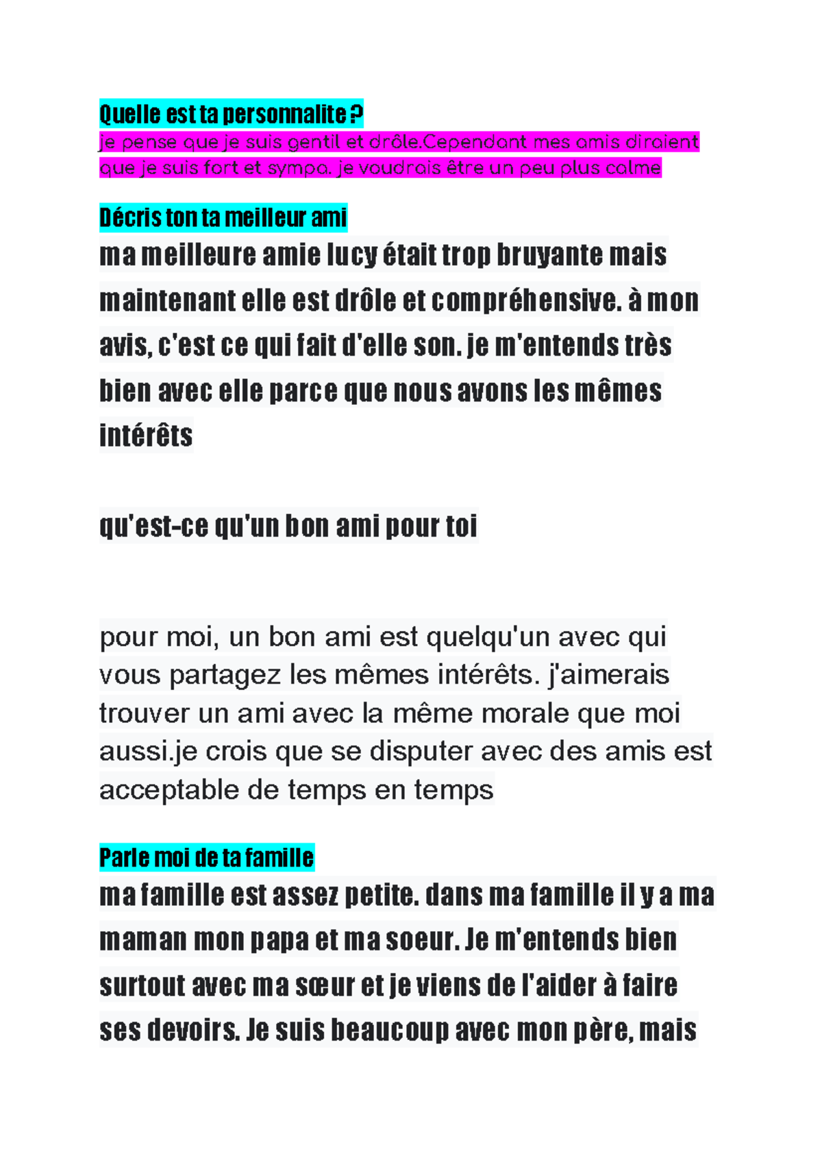 Moduel 1 - french work - Quelle est ta personnalite? je pense que je ...