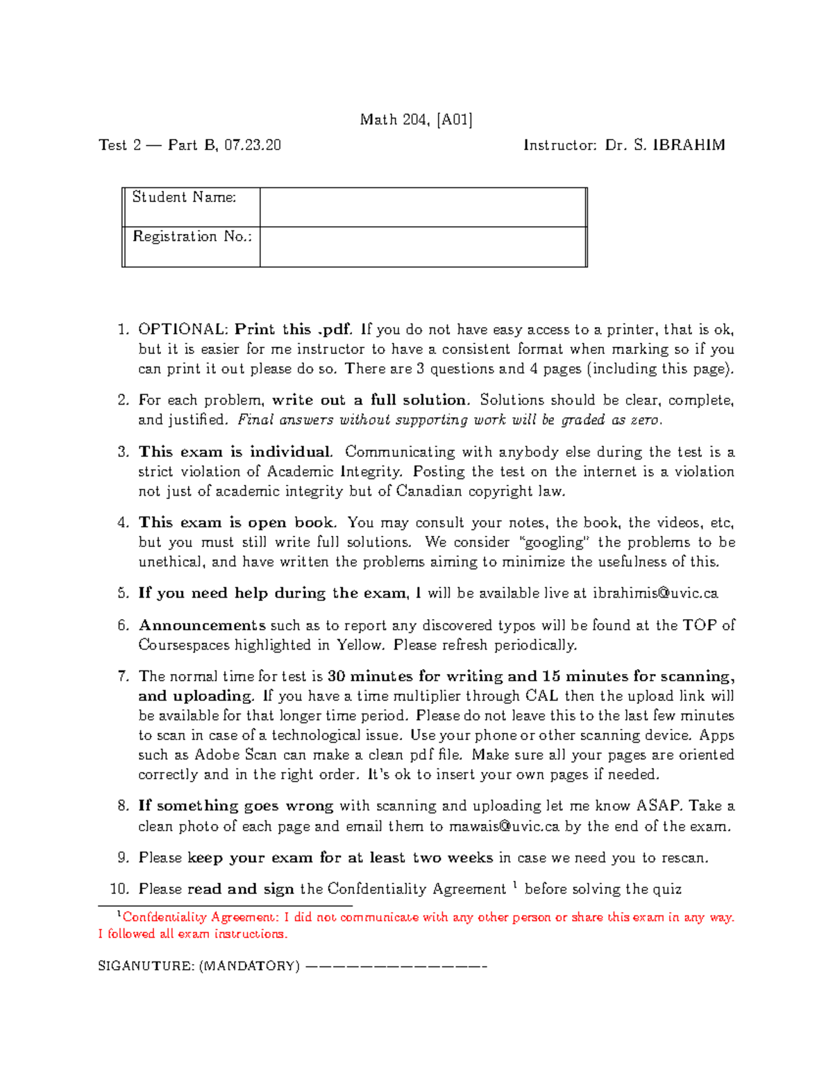 M204 S20 Midterm Test2 - Math 204, [A01] Test 2 — Part B, 07.23 ...