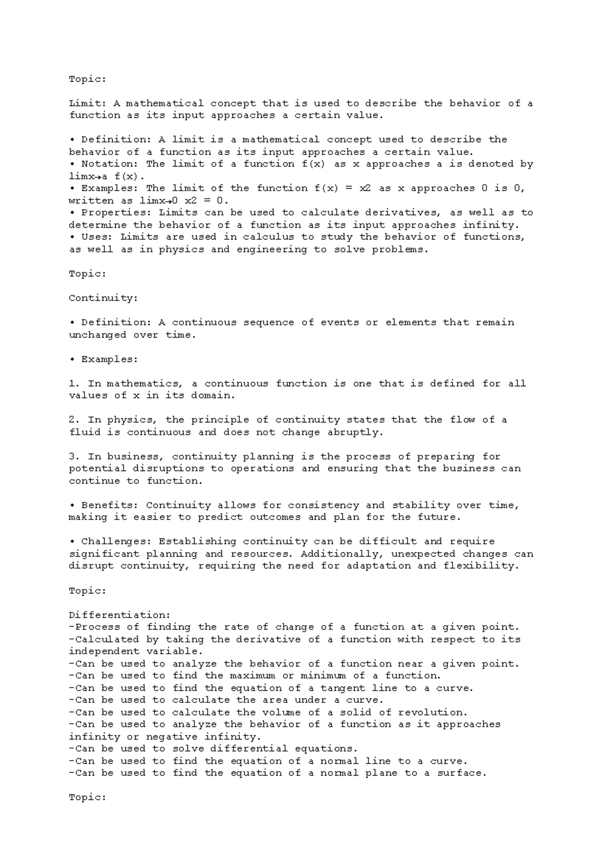 Calc Final 3 Lecture Notes Topic Limit A Mathematical Concept