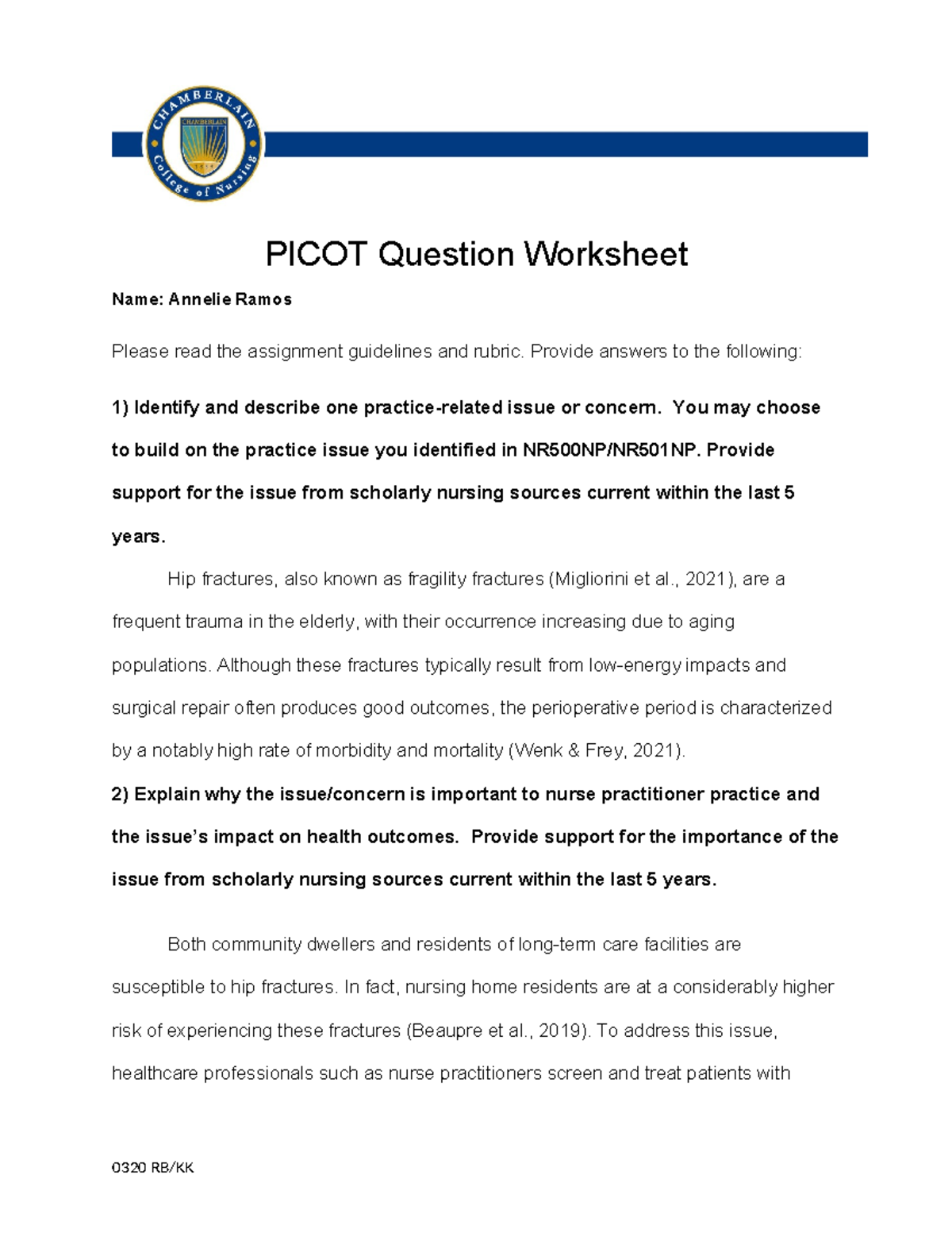 NR505NP Picot Question Worksheet - PICOT Question Worksheet Name ...