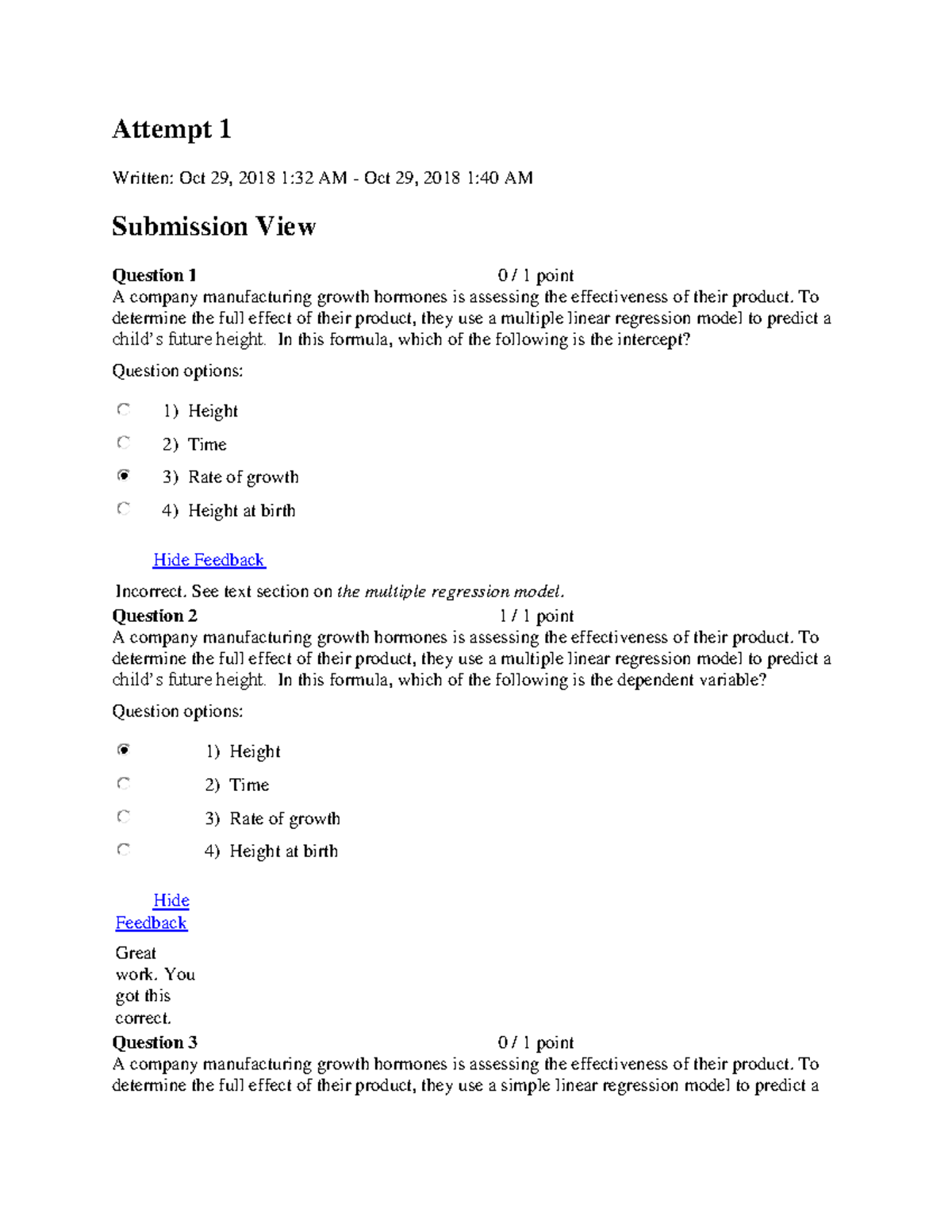 Statisitc chapter 3 assessment answer key - Attempt 1 Written: Oct 29 ...