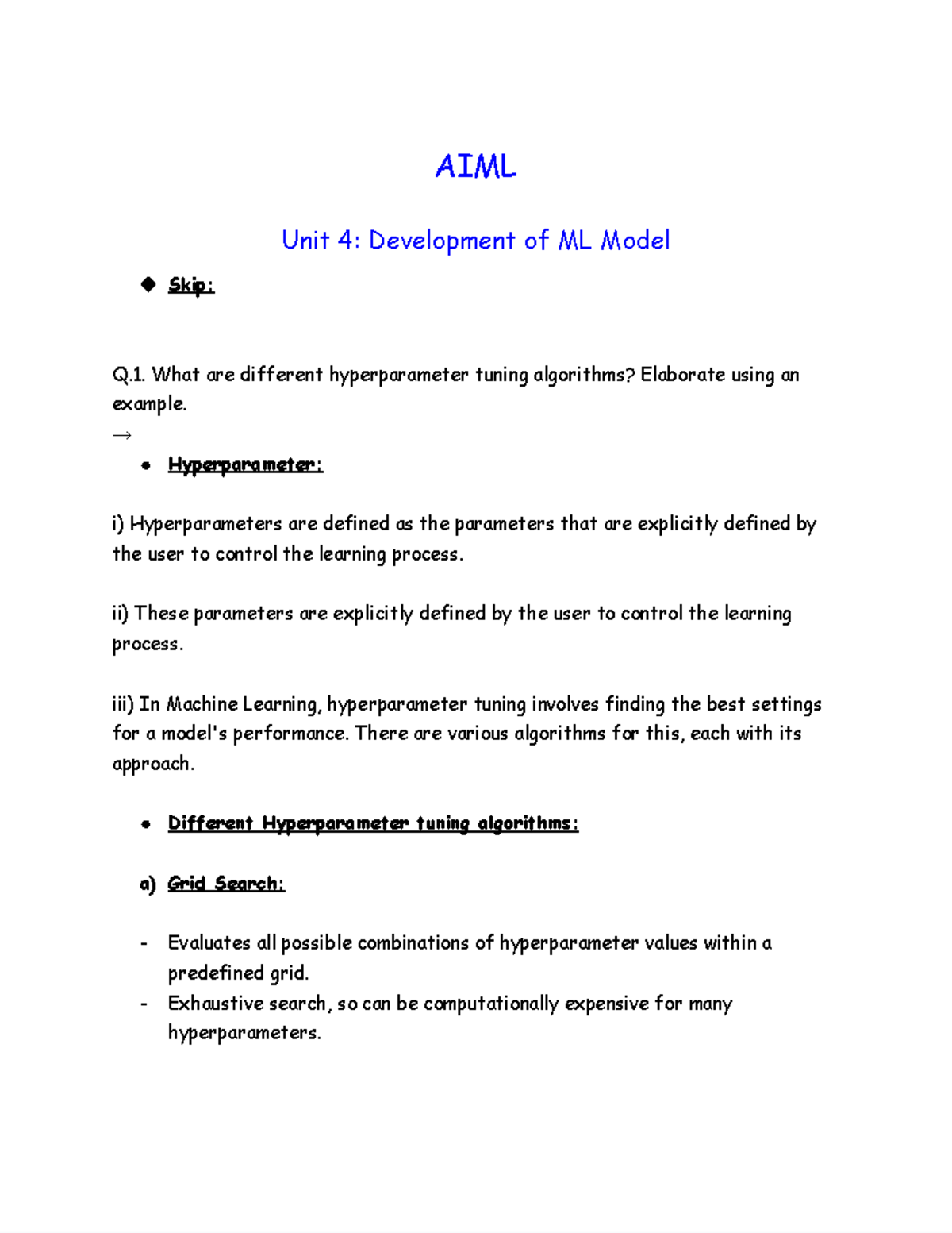 AIML Unit 4 contains data about Development of ML model - AIML Unit 4 ...