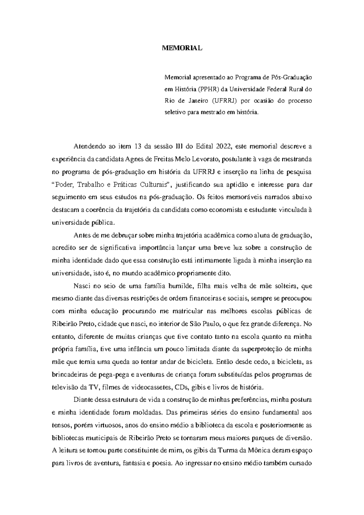 Memorial Agnes Levorato - PPHR - MEMORIAL Memorial apresentado ao ...