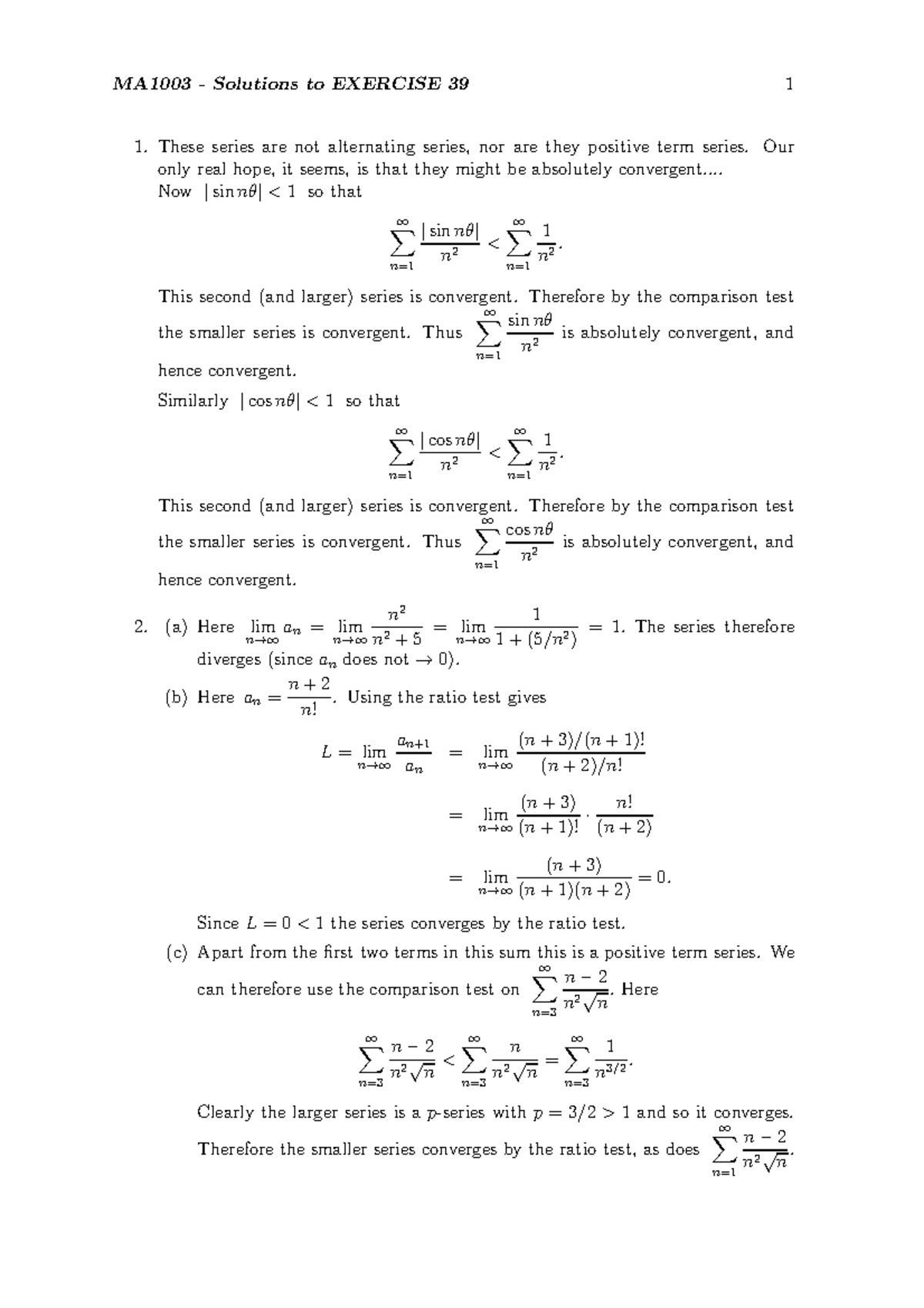 Exercise 39 Solutions - X MA1003 - Solutions to EXERCISE 39 1 These ...