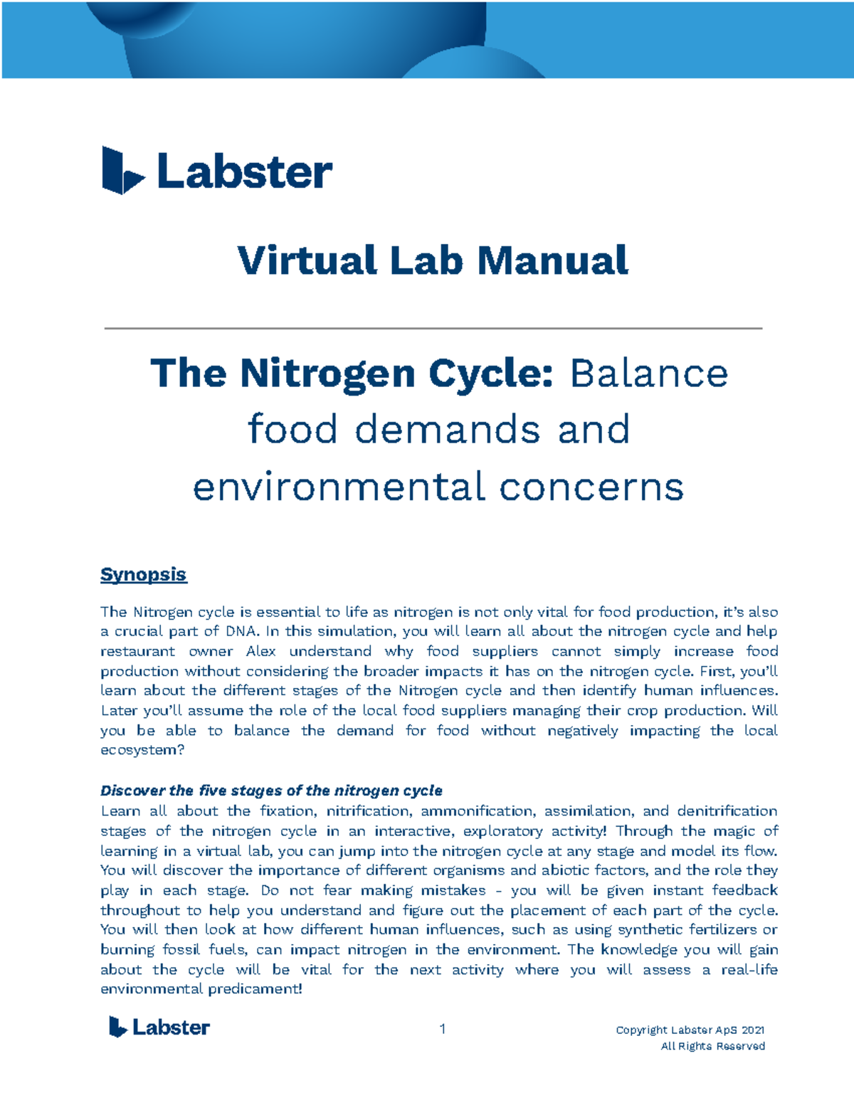 Lab Manual The Nitrogen Cycle Balance food demands and environmental ...