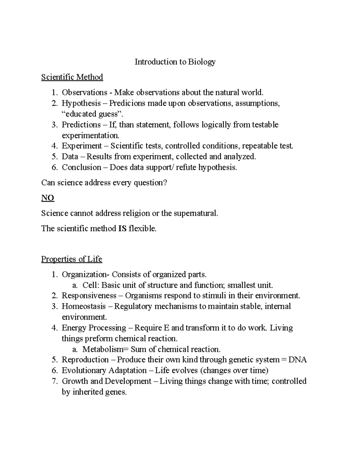 Concepts of Biology - Introduction to Biology Scientific Method ...