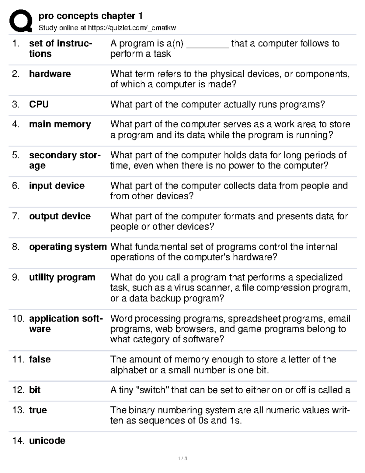 Chapter 1 - vocabulary - pro concepts chapter 1 Study online at quizlet ...