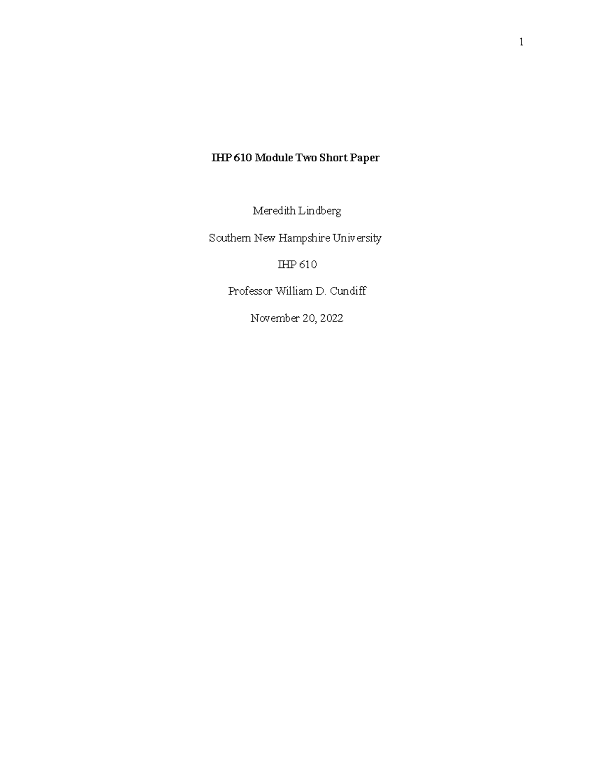 IHP 610 Module Two Short Paper ML - IHP 610 Module Two Short Paper ...