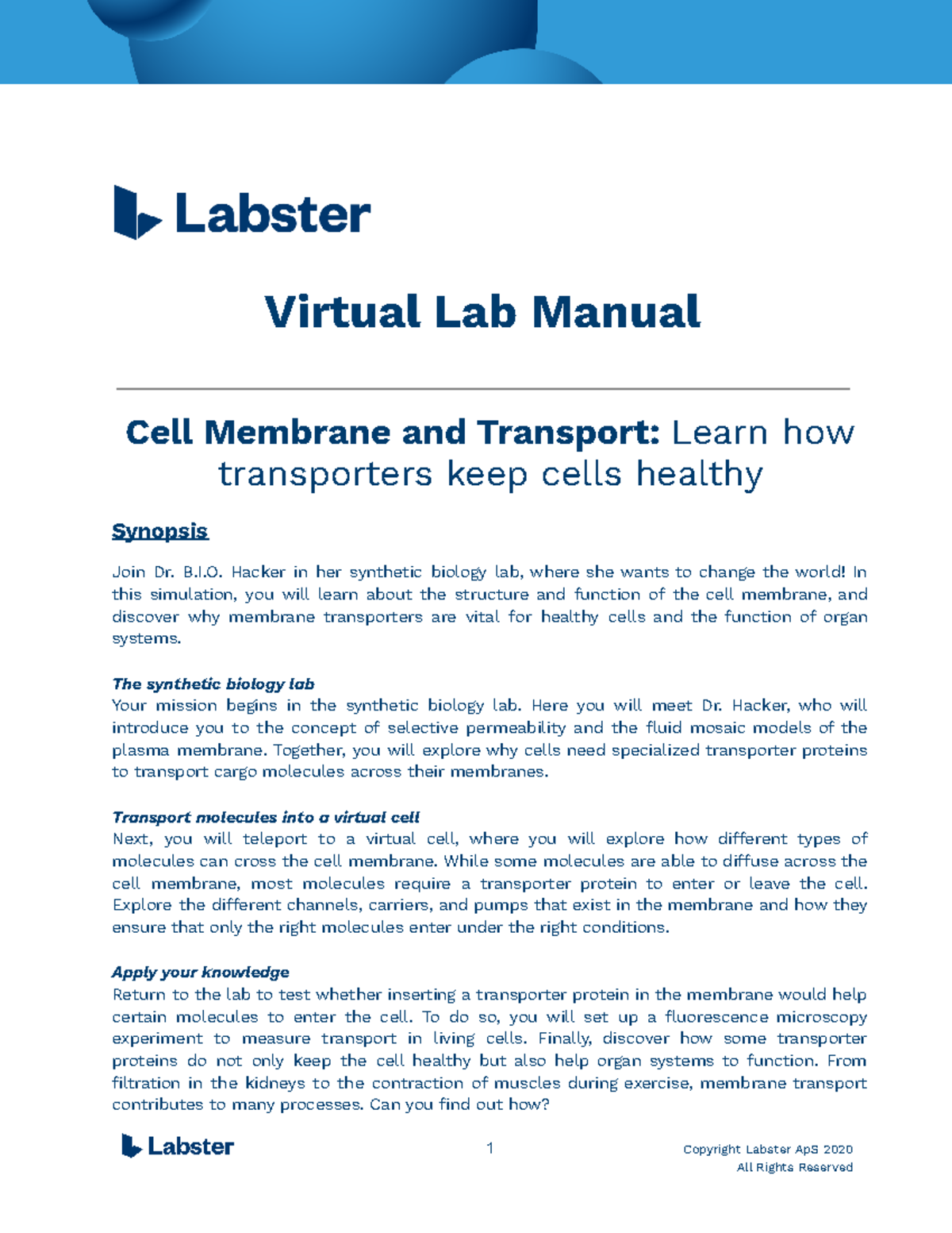 Lab Manual Cell Membrane and Transport How Transporters Keep Cells ...