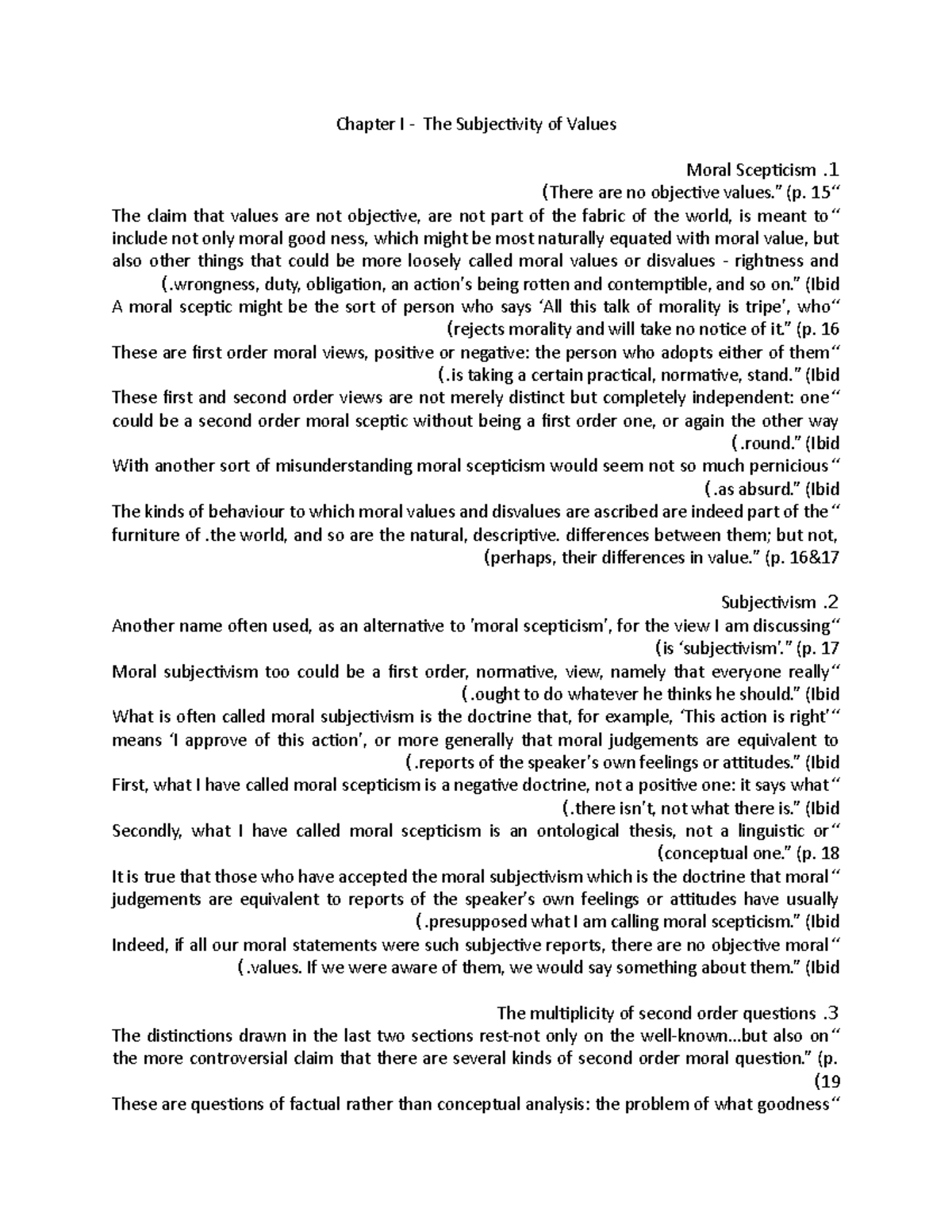 Philosophical Anthropology - Chapter I - The Subjectivity of Values ...