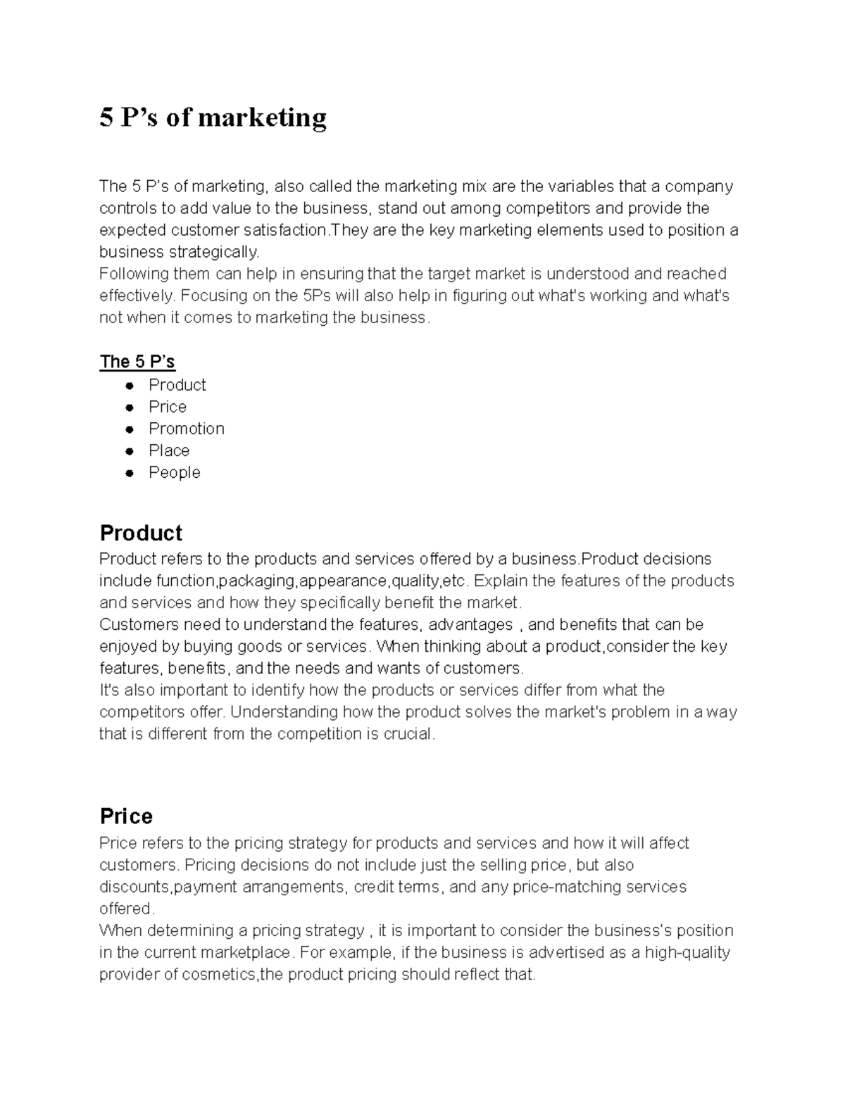 5 P’s of marketing week 3 - 5 P’s of marketing The 5 P’s of marketing ...