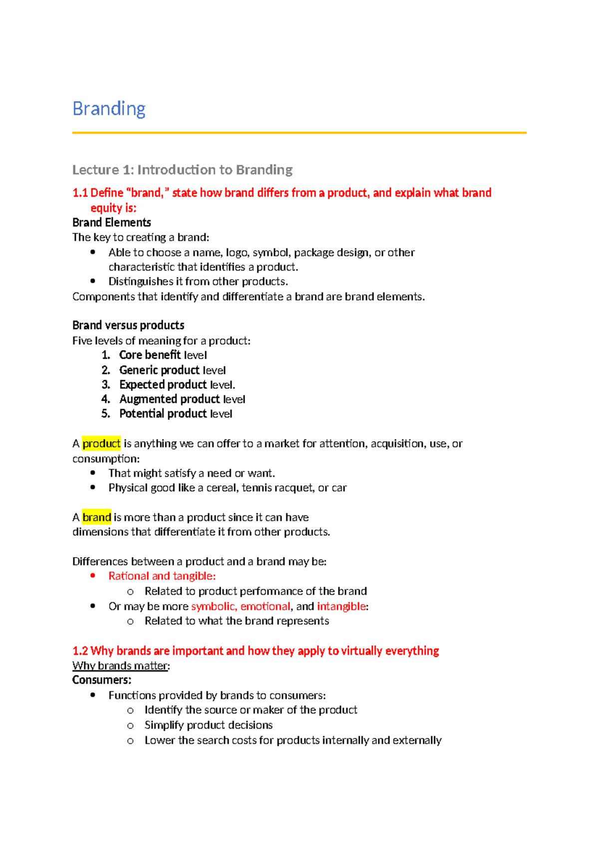 Branding - Branding Lecture 1: Introduction to Branding 1 Define “brand ...