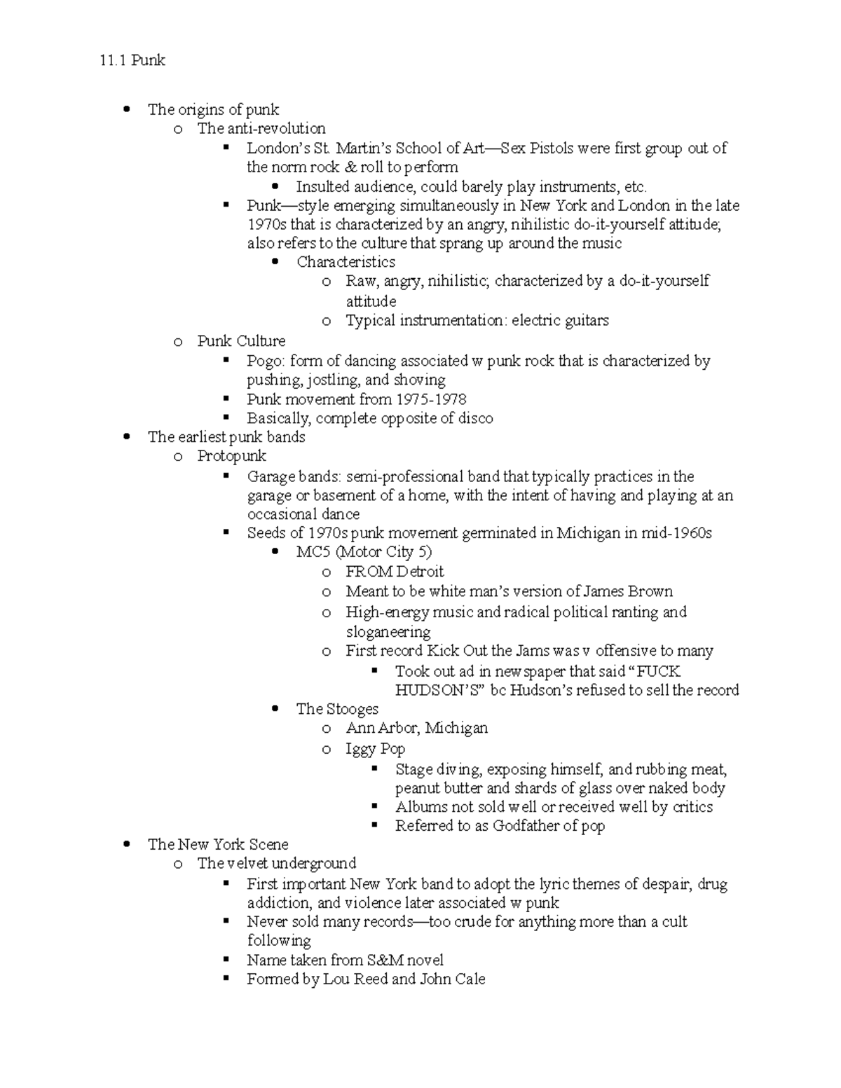 11.1 Punk - Summary Rock & Roll in Historical Perspective - 11 Punk The ...