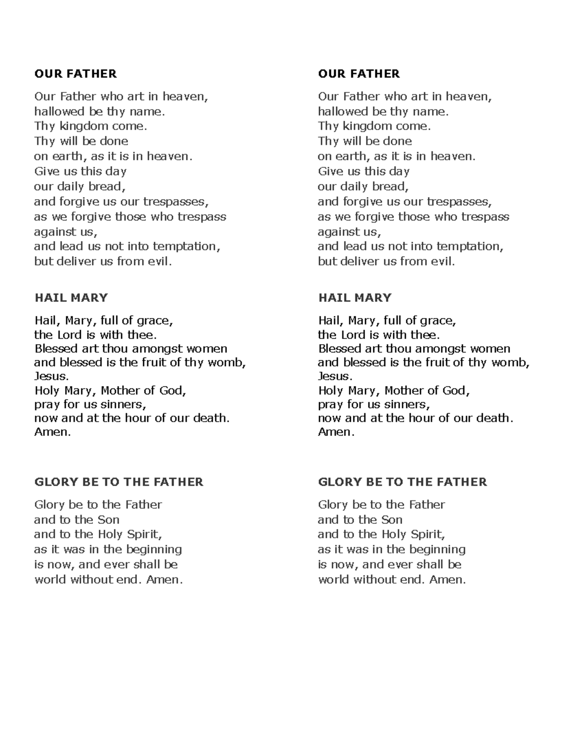 Prayers - OUR FATHER Our Father who art in heaven, hallowed be thy name ...