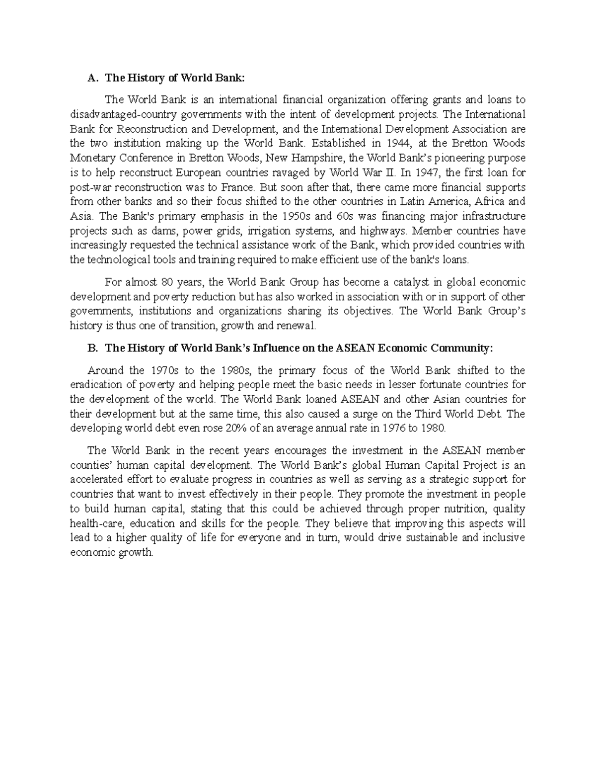 A.2.2.2 - History - Lecture notes 1 - A. The History of World Bank: The ...