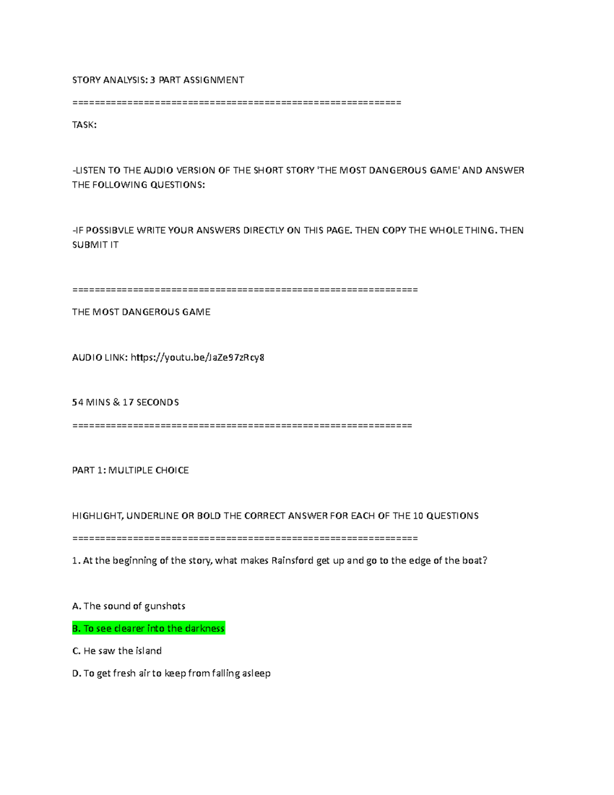 Story Analysis - sdfsfds - STORY ANALYSIS: 3 PART - Studocu