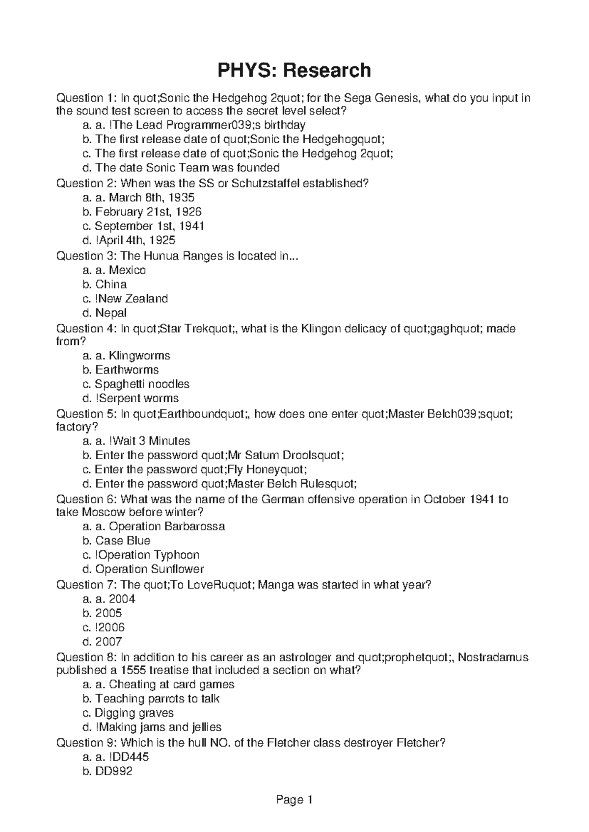 PHYS122 Answer Key 3 - PHYS: Research Question 1: In quot;Sonic the ...