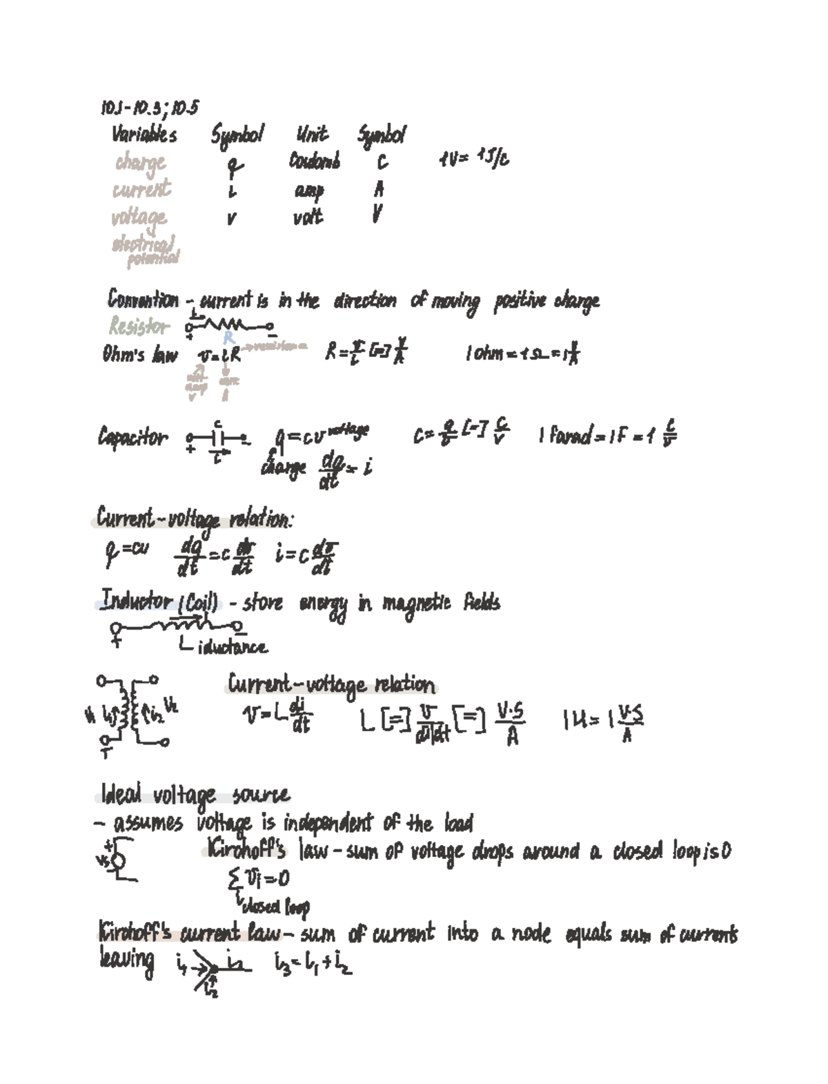 Electrical Circuits - 10 10. Variables Symbol Unit symbol charge q ...
