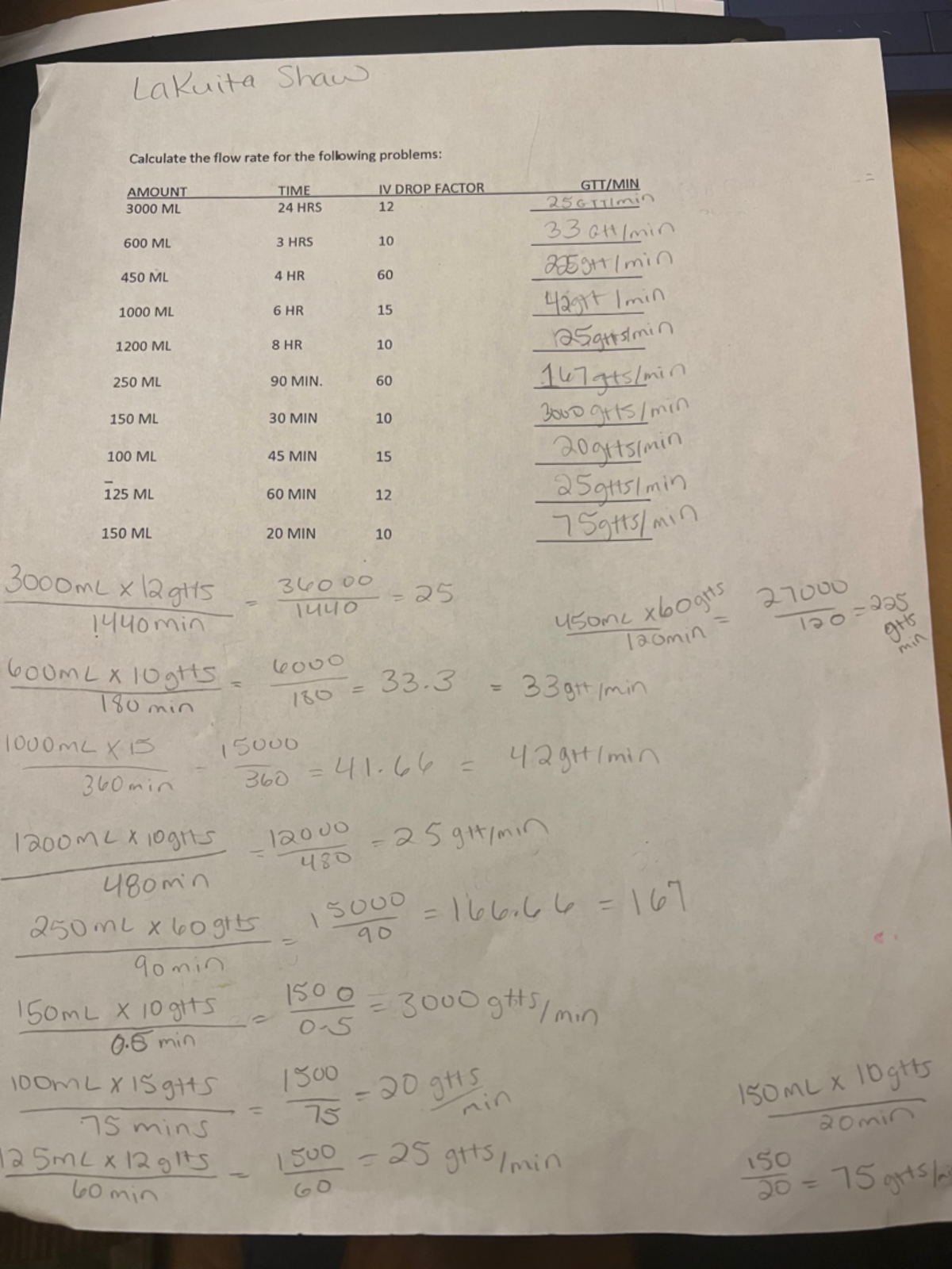 IV math worksheets - Pharmacology math sheet - Calculate the flow rate ...