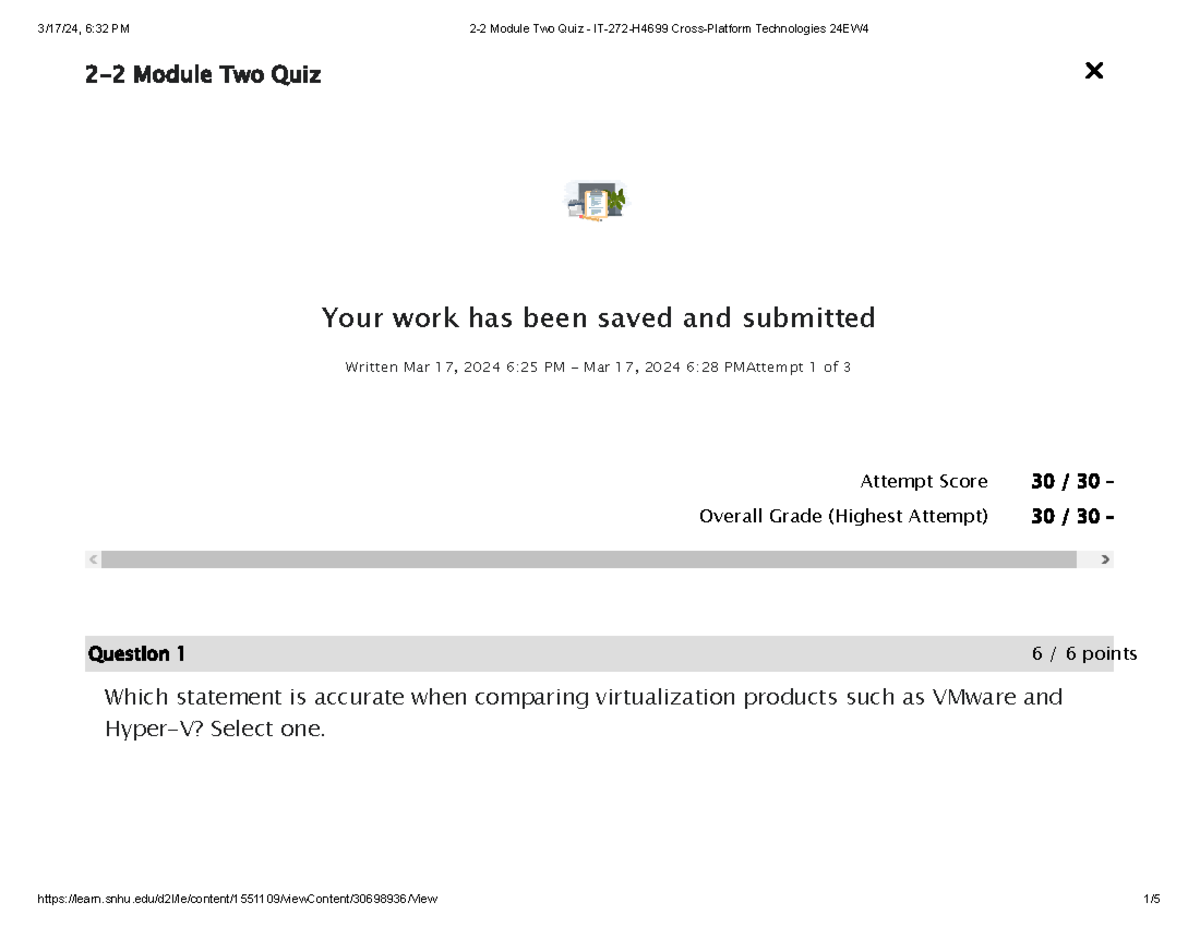2-2 Module Two Quiz - IT-272 Cross-Platform Technologies - 2-2 Module ...