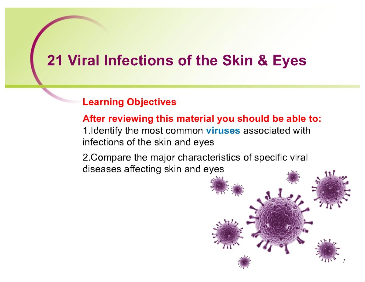 Bio 226 Ch21 Skin Infections Part II Spr2021 - 21 Viral Infections of ...