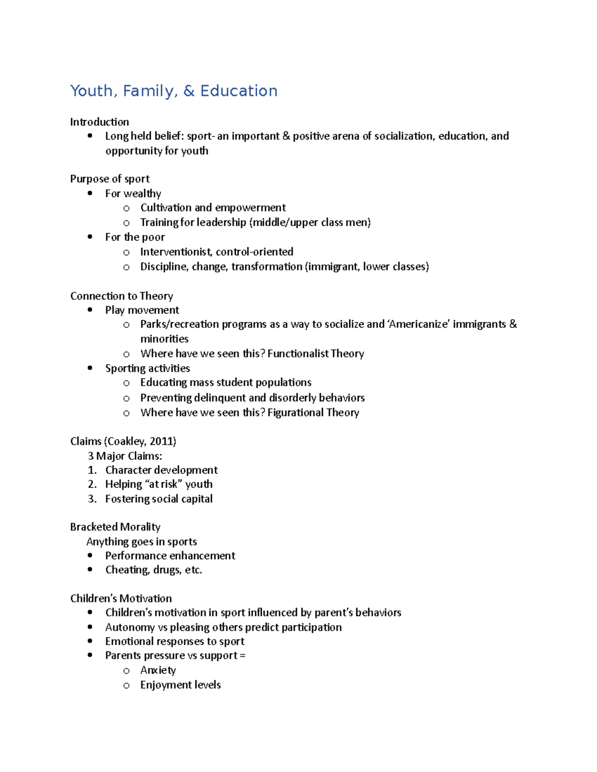 Youth - Character development 2. Helping “at risk” youth 3. Fostering ...
