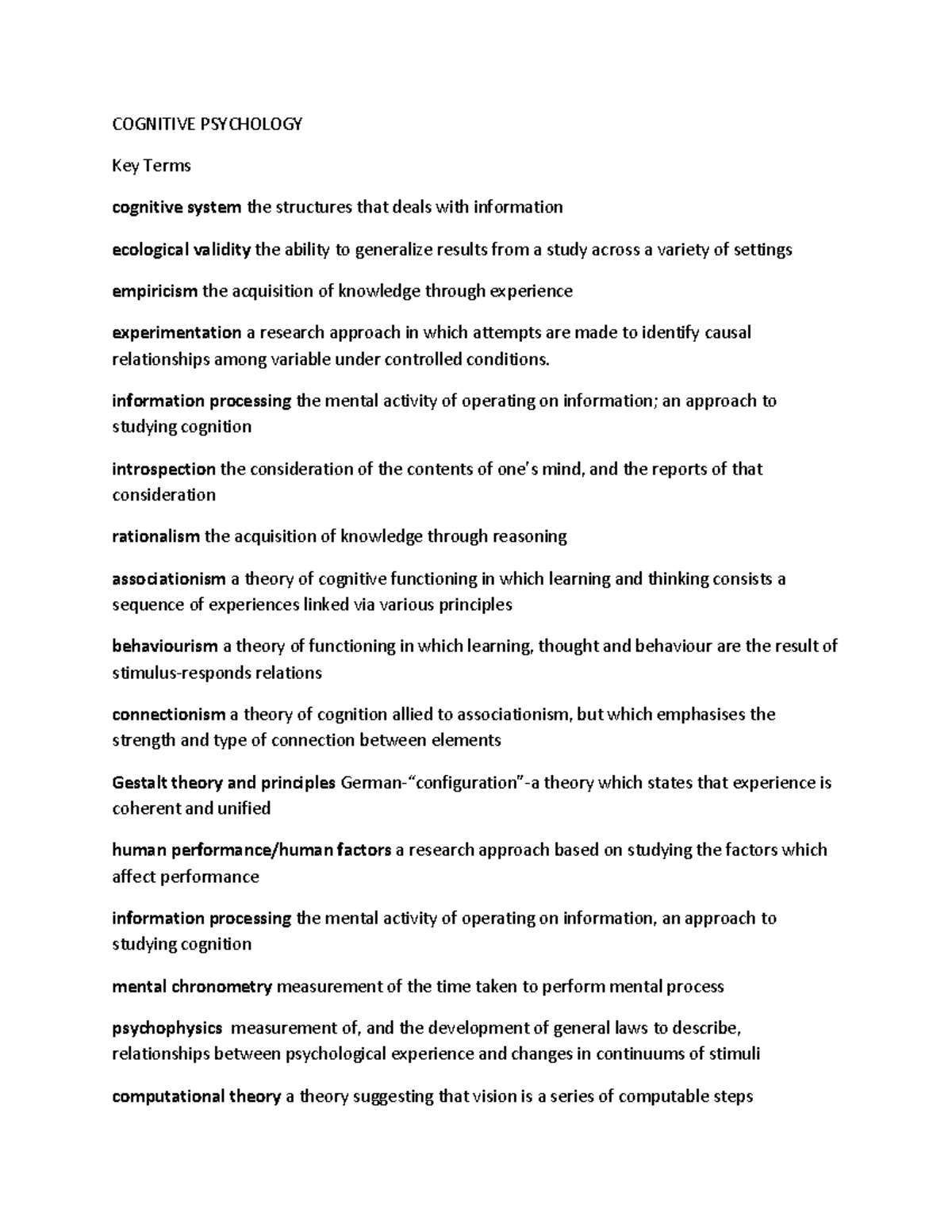 Cognitive-psychology-docx - COGNITIVE PSYCHOLOGY Key Terms cognitive ...