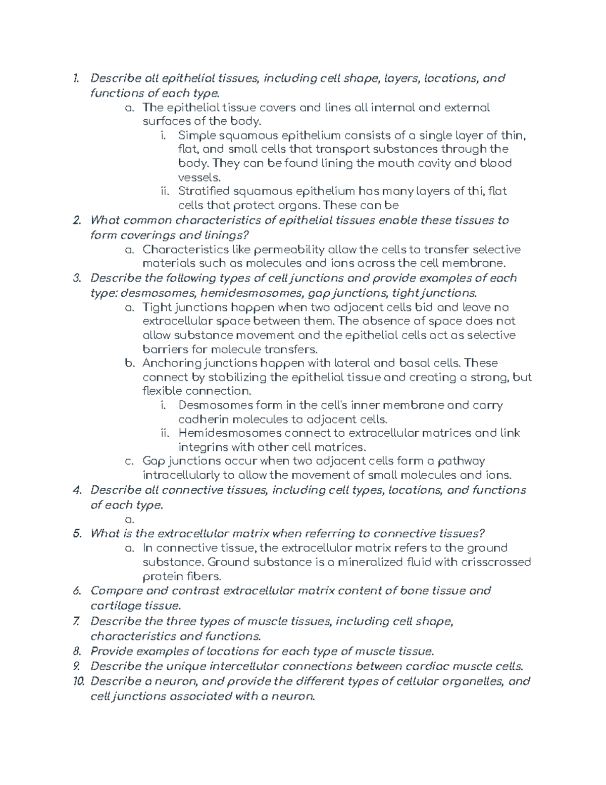 Tissues Assignment - Answer the given questions and chapter objectives ...