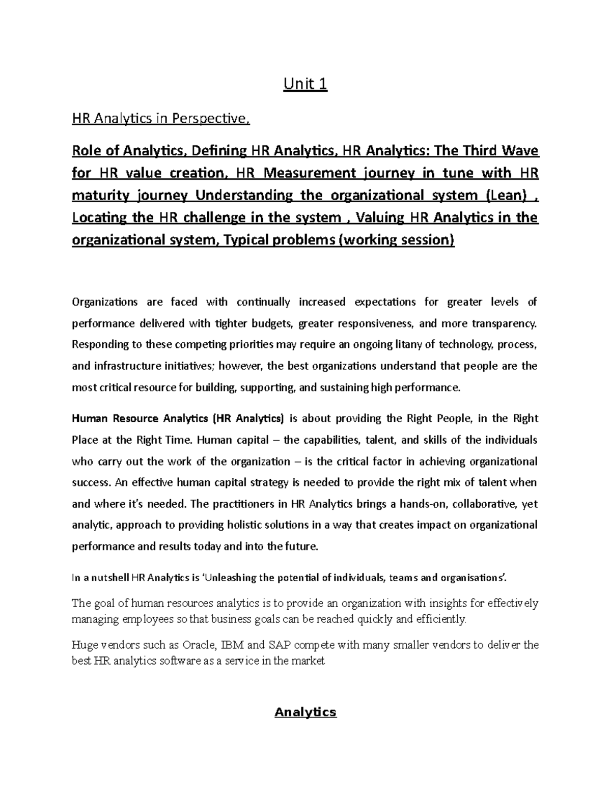 Module 1- NEW - Management - Unit 1 HR Analytics in Perspective, Role ...