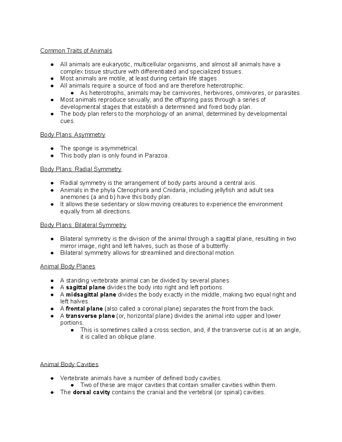 Biology II Notes #10 Features of the Animal Kingdom - Common Traits of ...