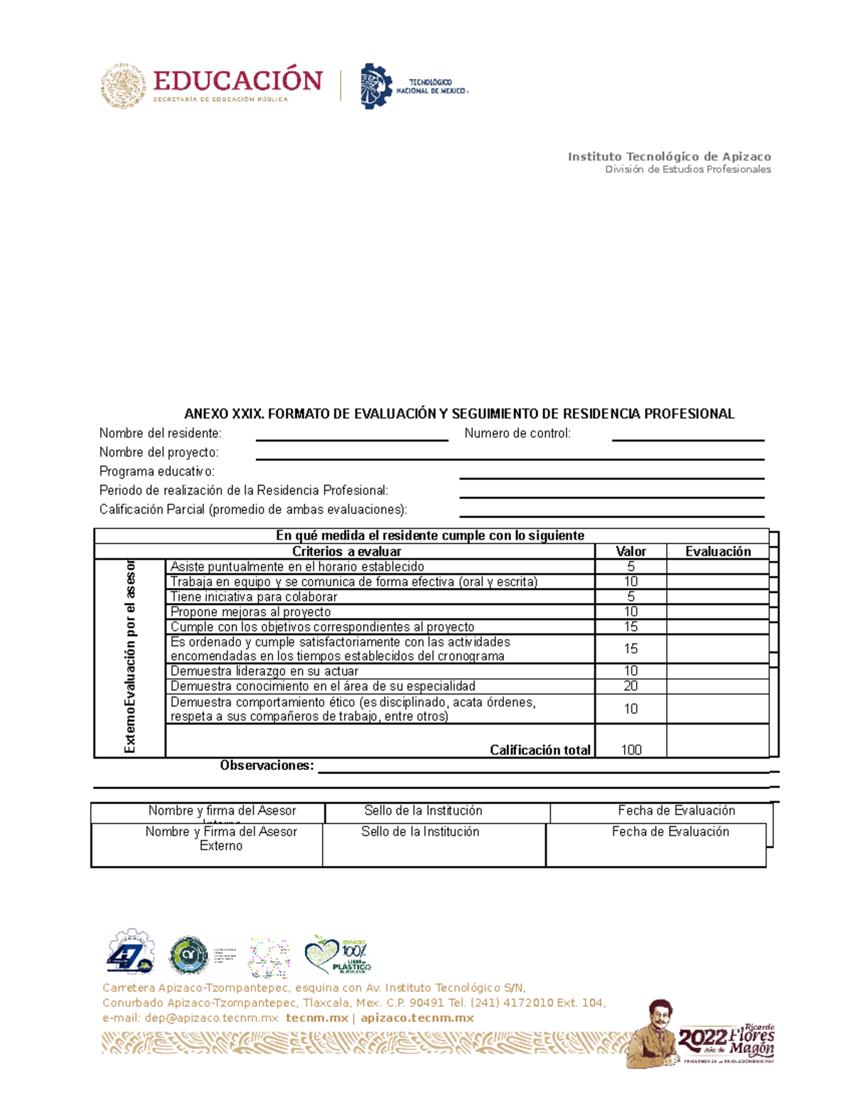 Tec NM-ITApizaco Evaluacion Seguimiento Anexo XXIX 47Aniv - ANEXO XXIX ...