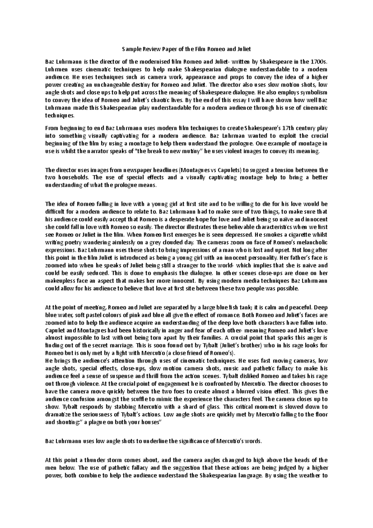 433717043 Sample Review Paper - Sample Review Paper of the Film Romeo ...