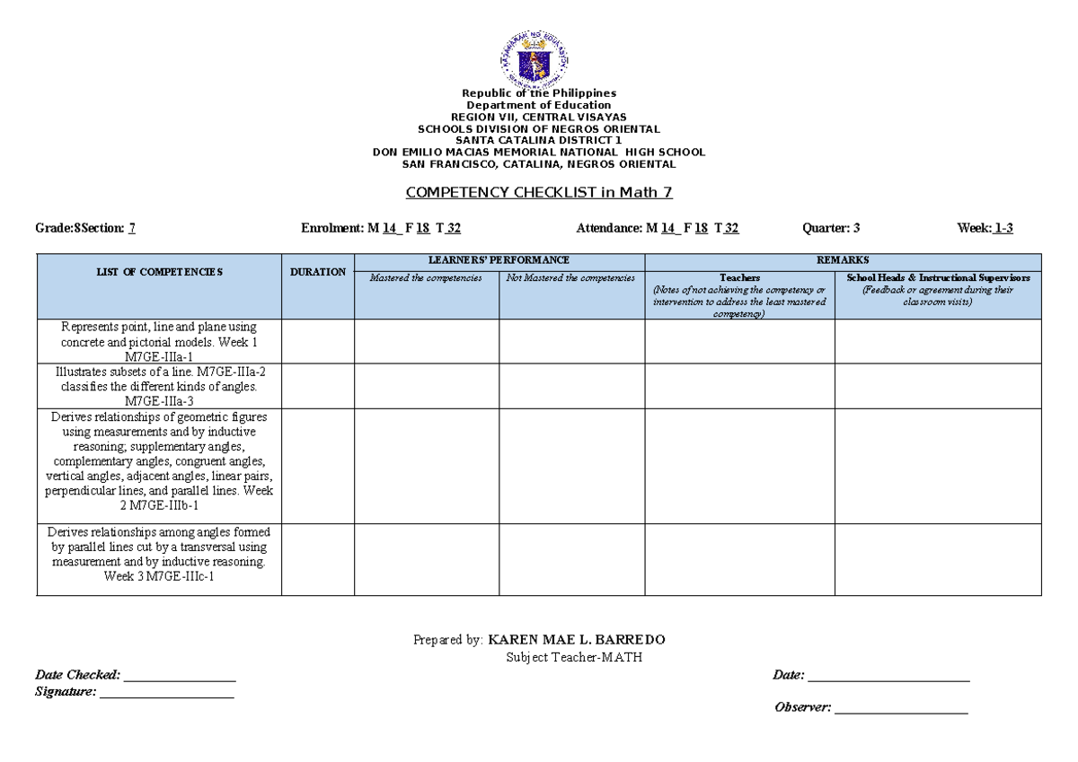 NEW Daily Logsheet PER Subject - Department of Education REGION VII ...