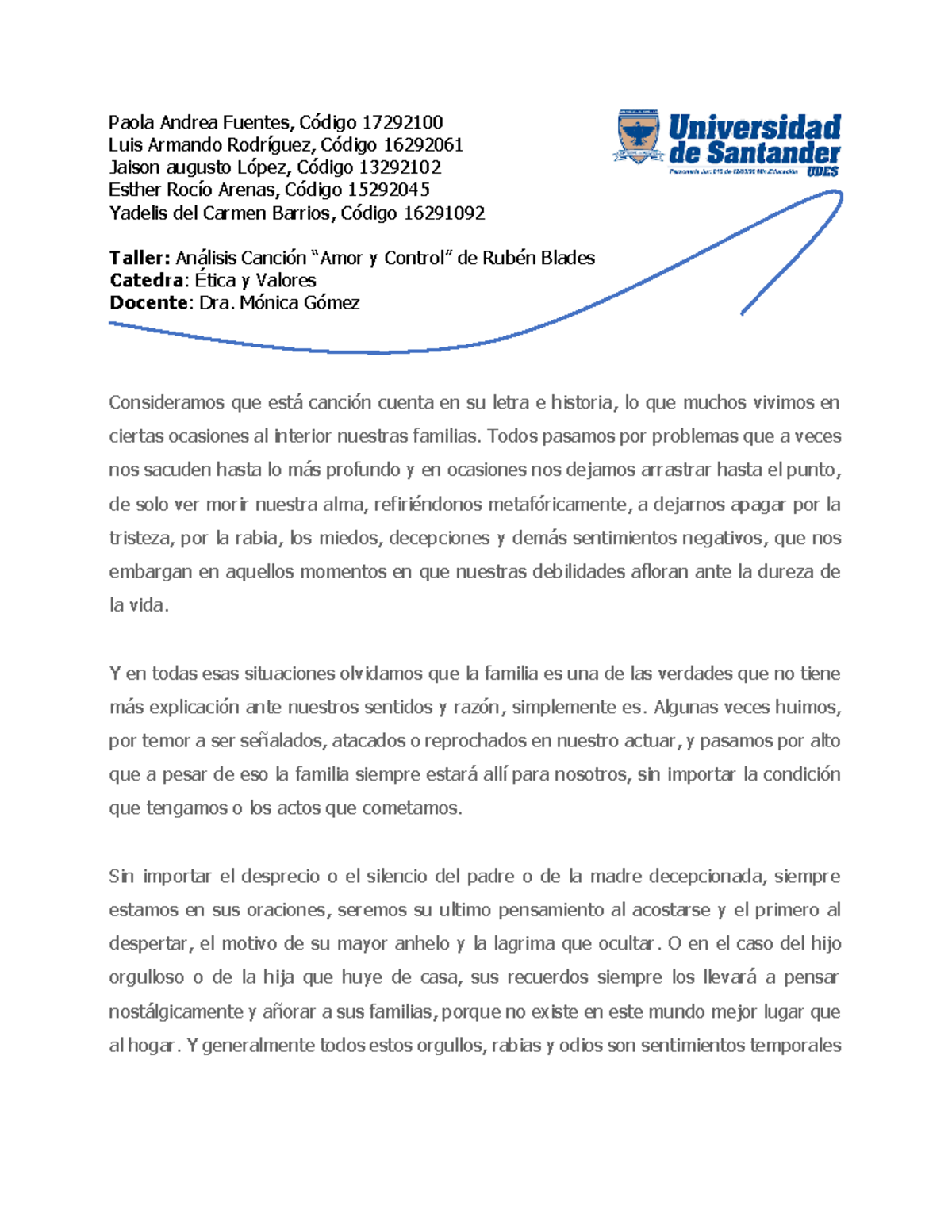 Taller Amor y Control - Nota: 5.0 - Paola Andrea Fuentes, Código ...