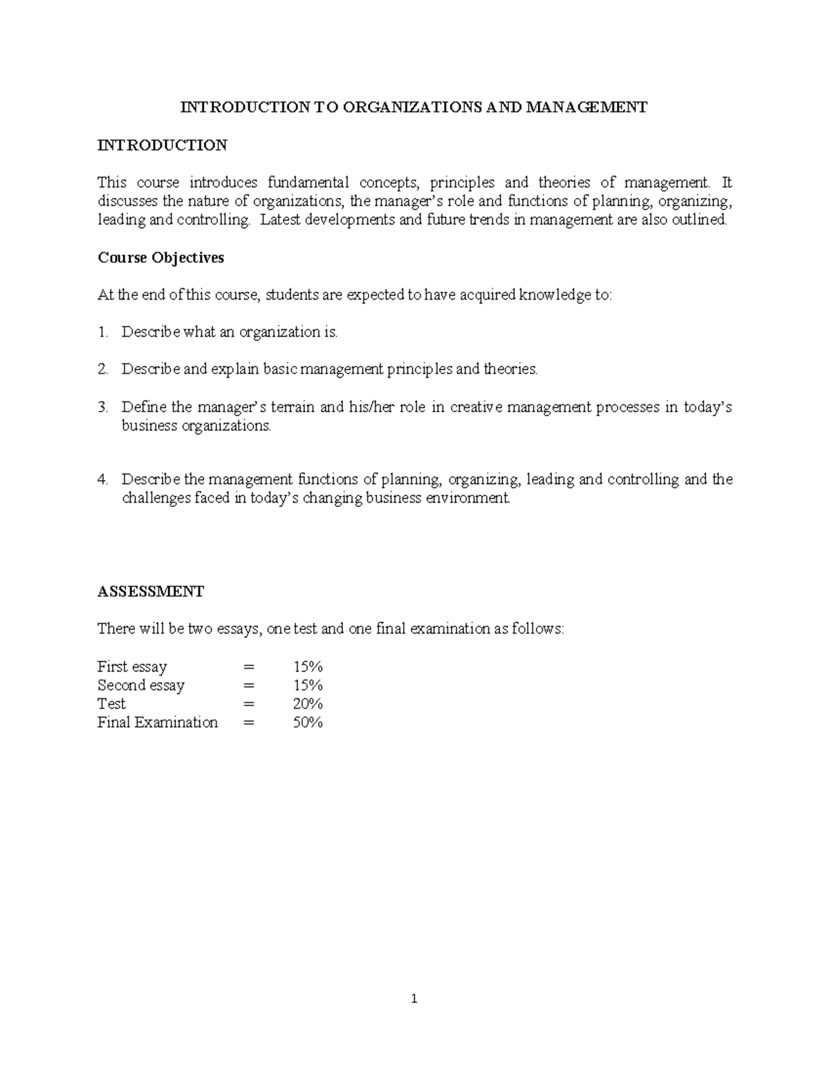 BBH 111 Module Management Eseentials - INTRODUCTION TO ORGANIZATIONS ...