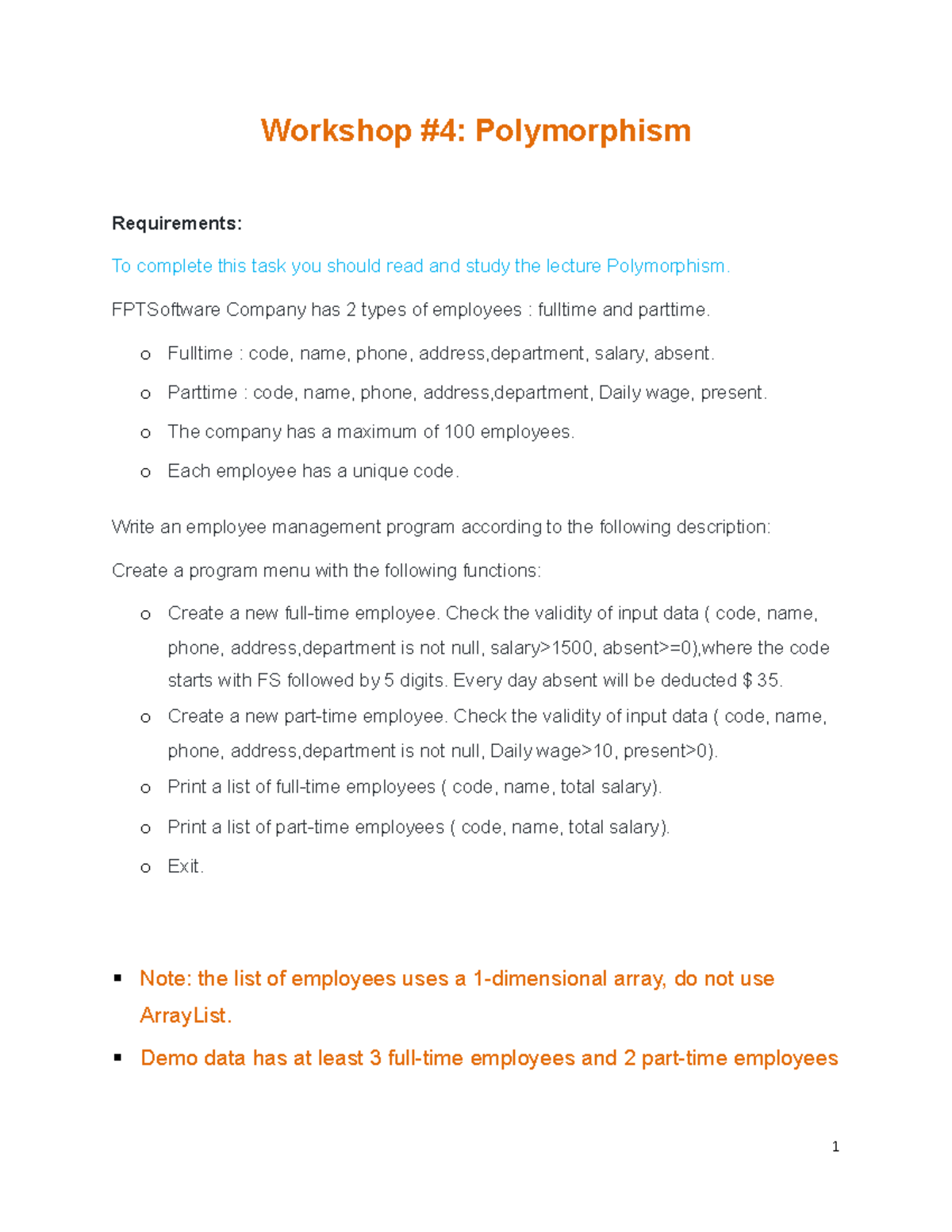 Workshop 4 - Nooooooooooooooo - Workshop #4: Polymorphism Requirements ...