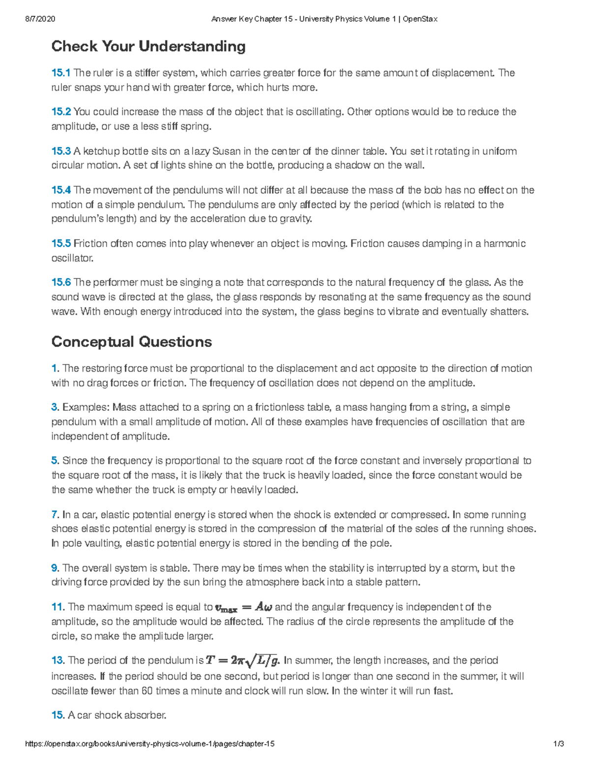 Answer Key Chapter 15 - University Physics Volume 1 Open Stax - The ...