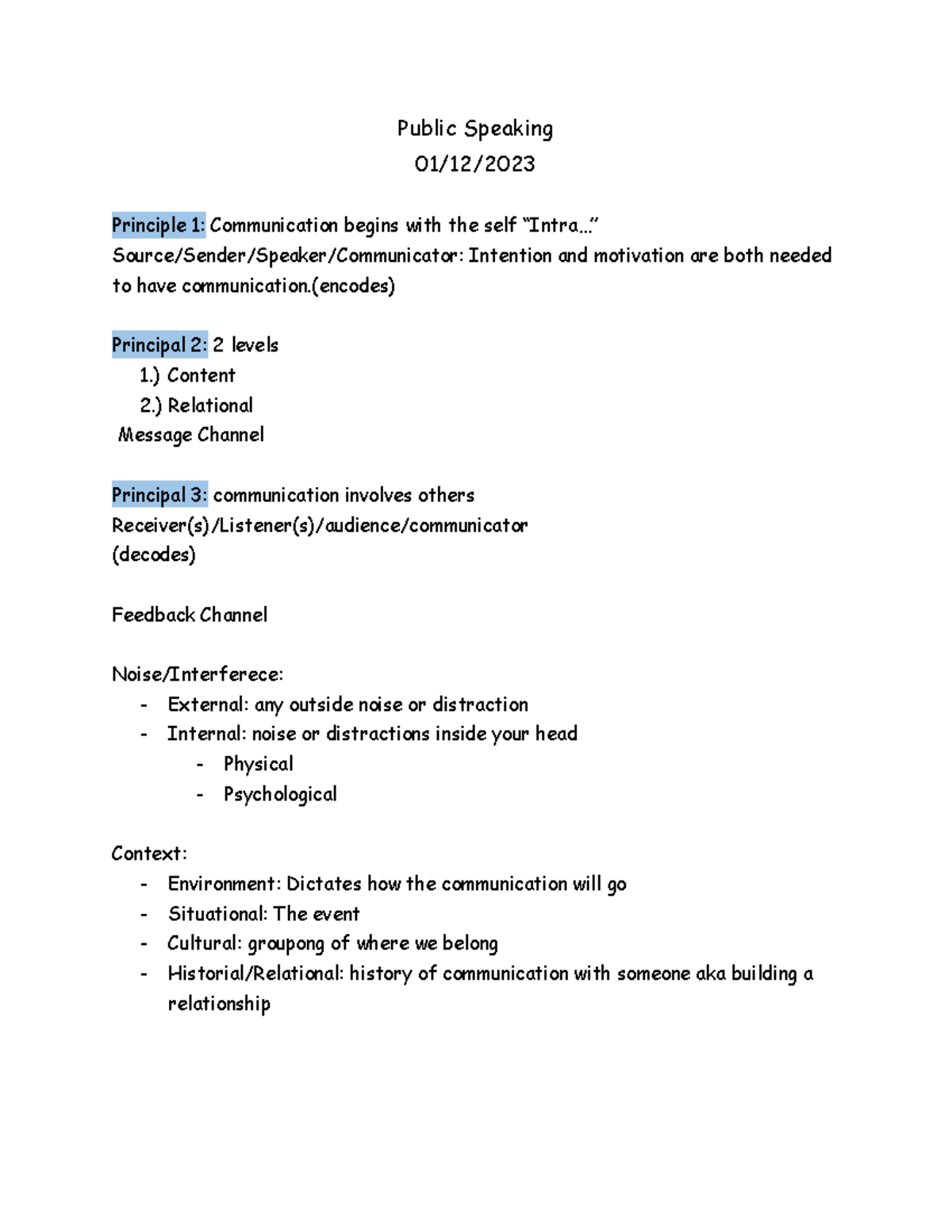 Public Speaking notes - Public Speaking 01/12/ Principle 1 ...