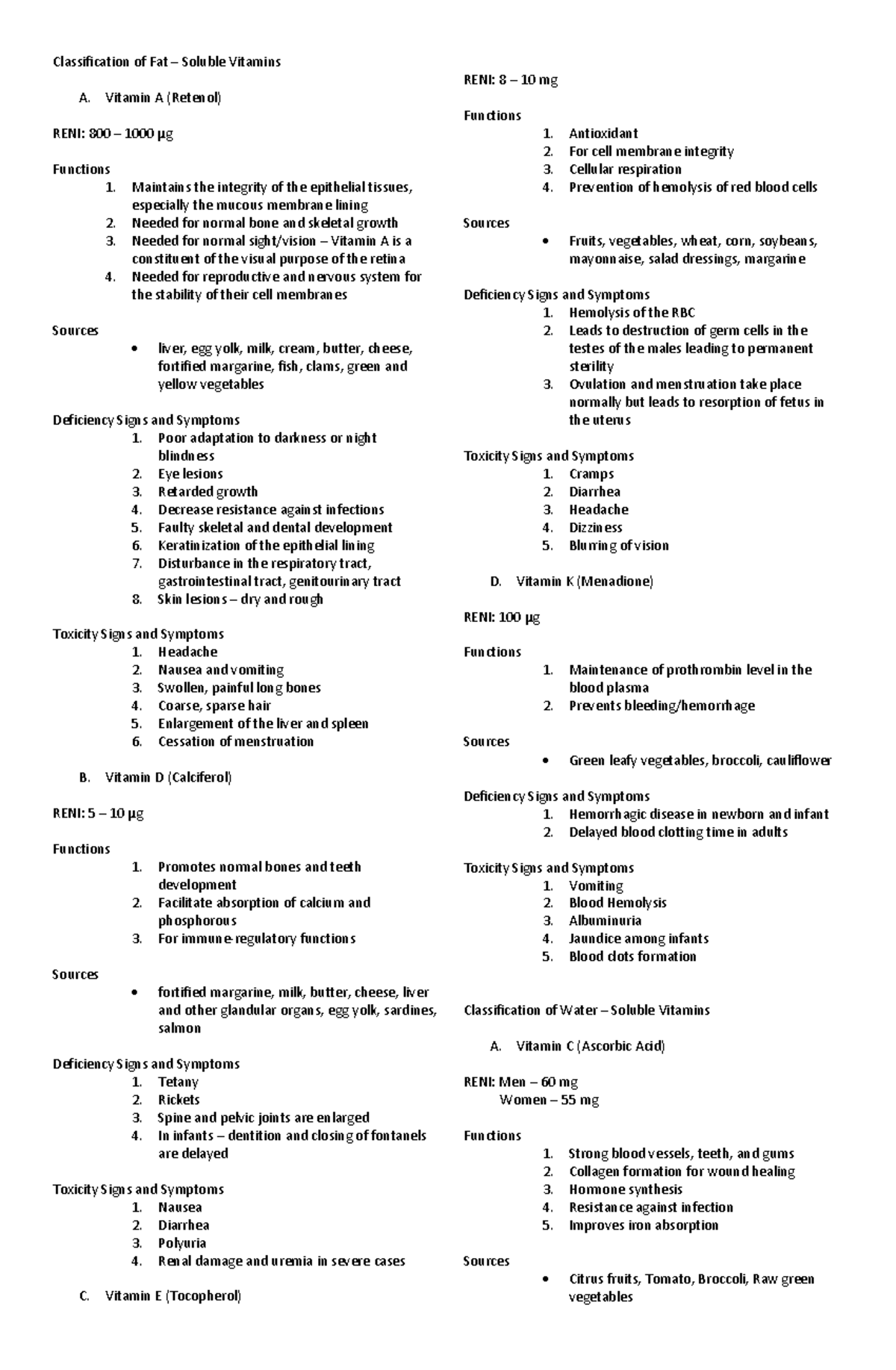 Classification of Fat – Soluble Vitamins - Classification of Fat ...