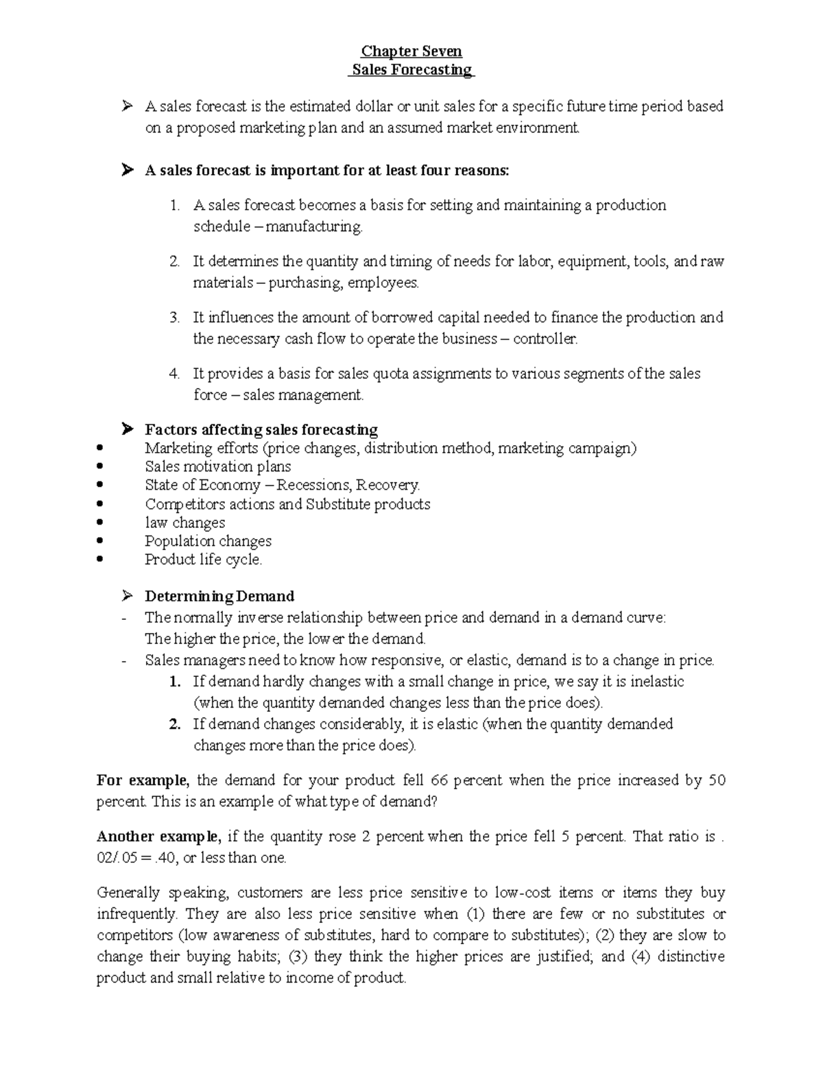 Chapter Seven Sales Forecasting - Chapter Seven Sales Forecasting A ...